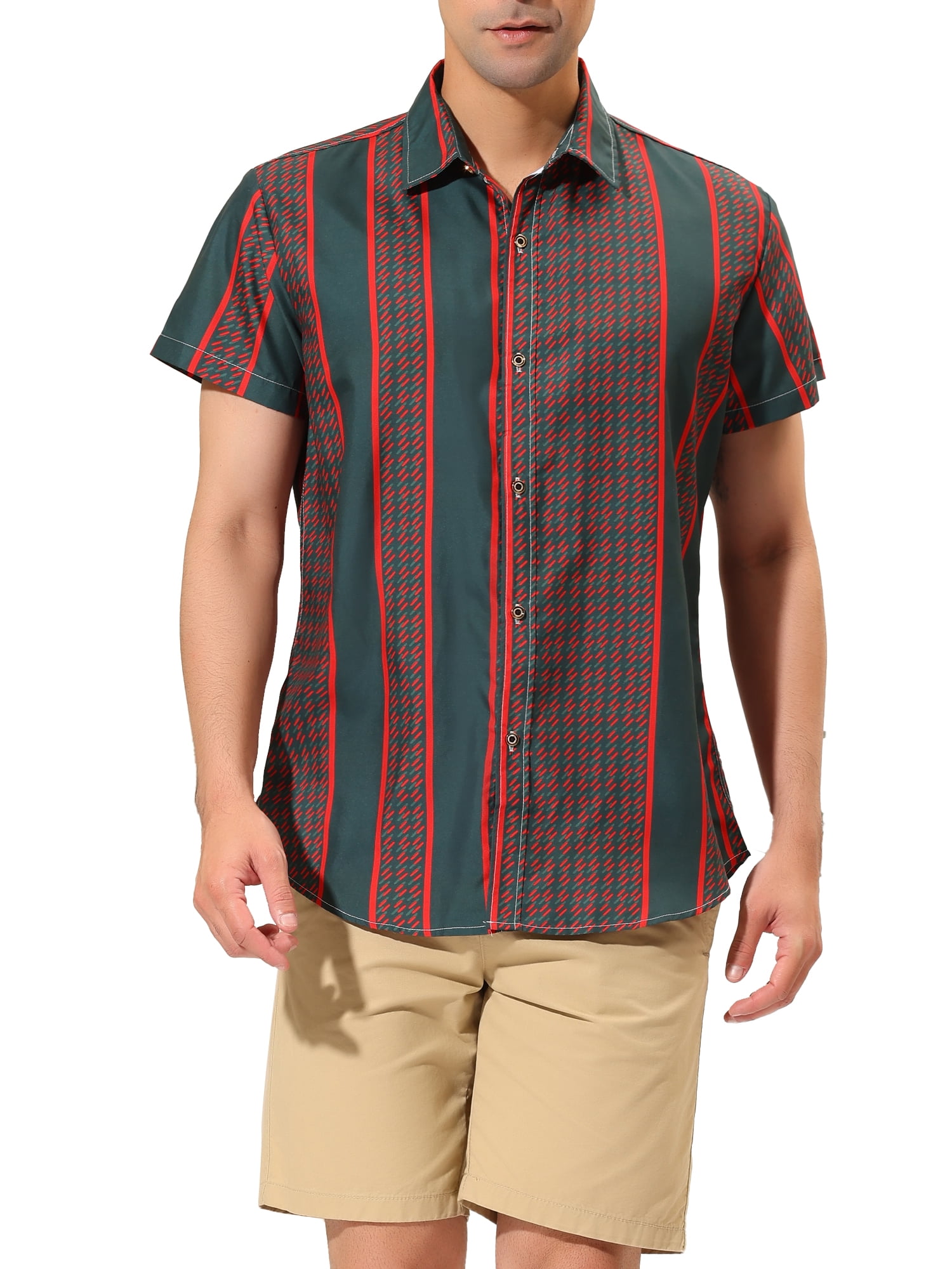 INSPIRE CHIC Men's Shirt Vertical Striped Button Down Point Collar ...