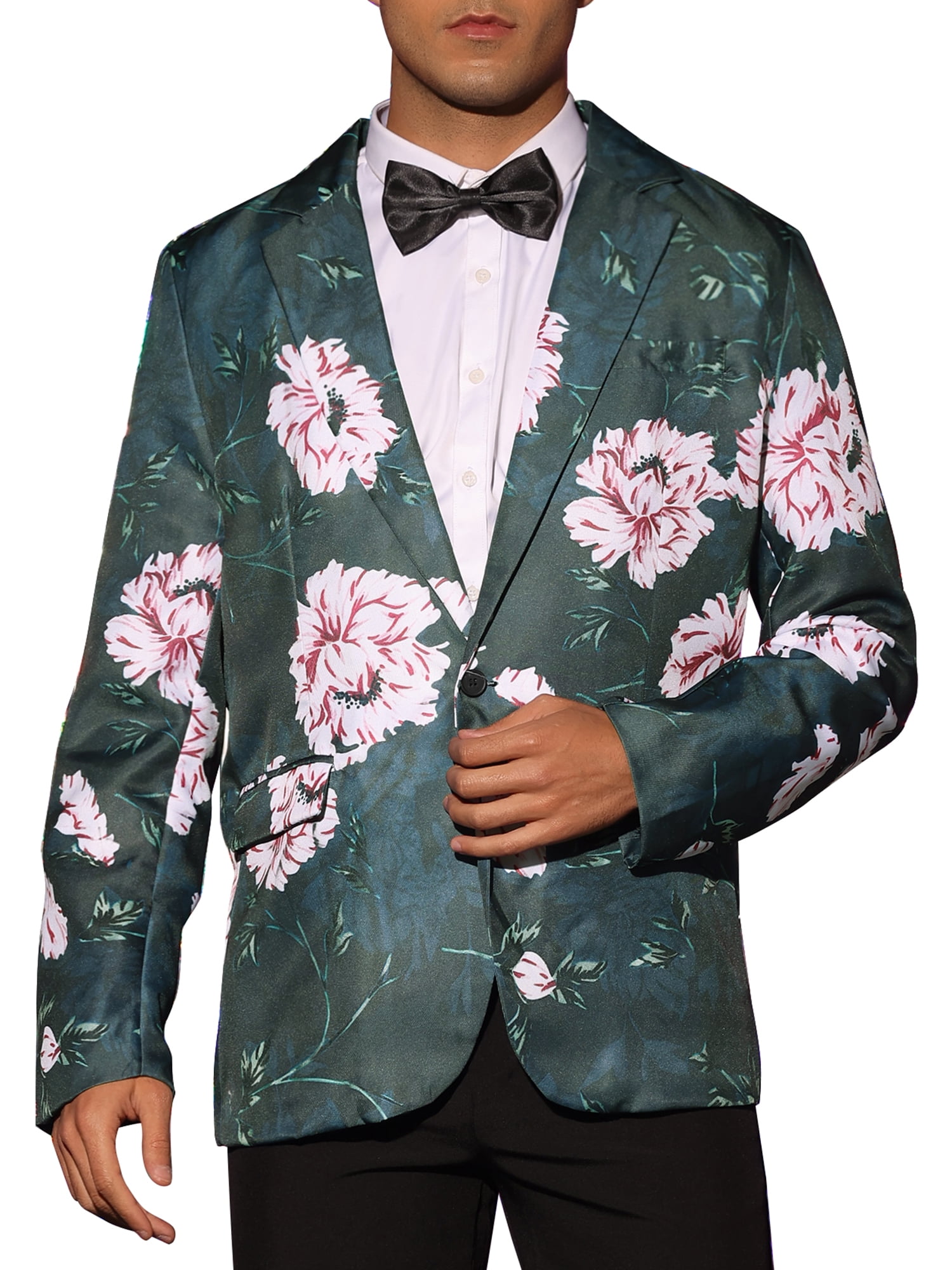 INSPIRE CHIC Men's Prom Floral Slim Fit One Button Lightweight Prom Suit Blazer Jacket Pink Navy ...