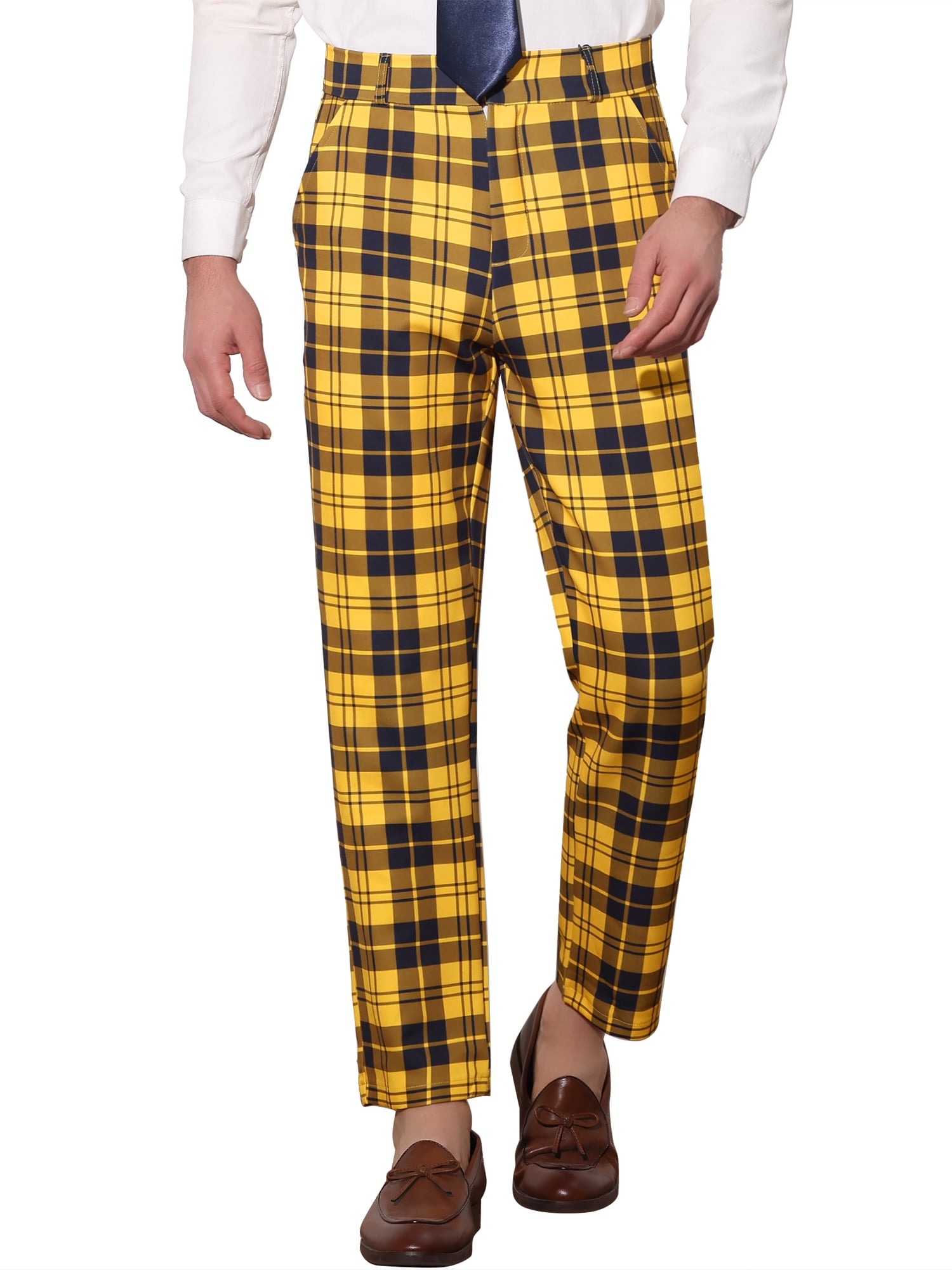Lars Amadeus Men's Classic Plaid Dress Flat Front Checked Office Prom ...