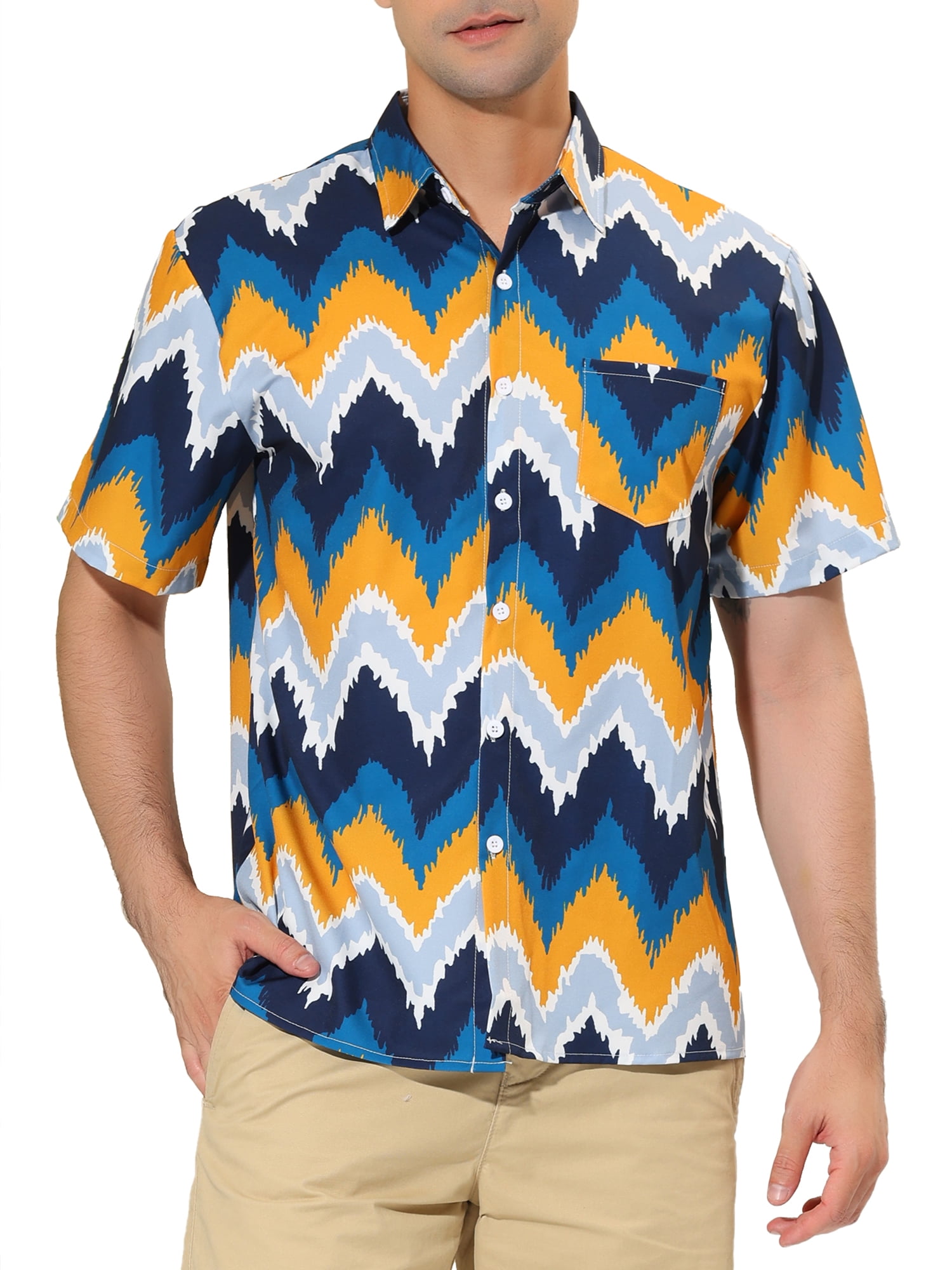 Lars Amadeus Men's Color Block Button Down Short Sleeve Beach Geometric ...