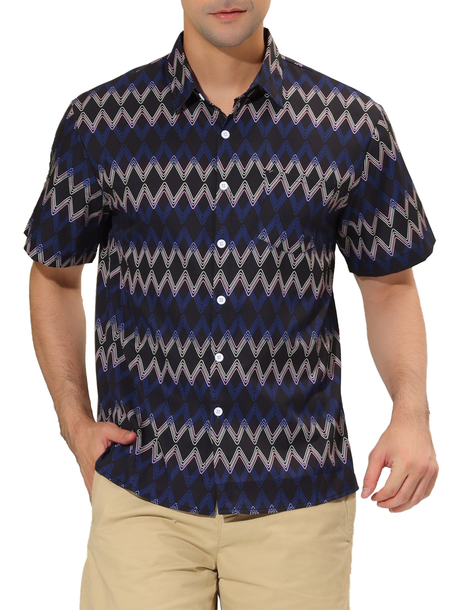 Lars Amadeus Men's Color Block Button Down Short Sleeve Beach Geometric ...