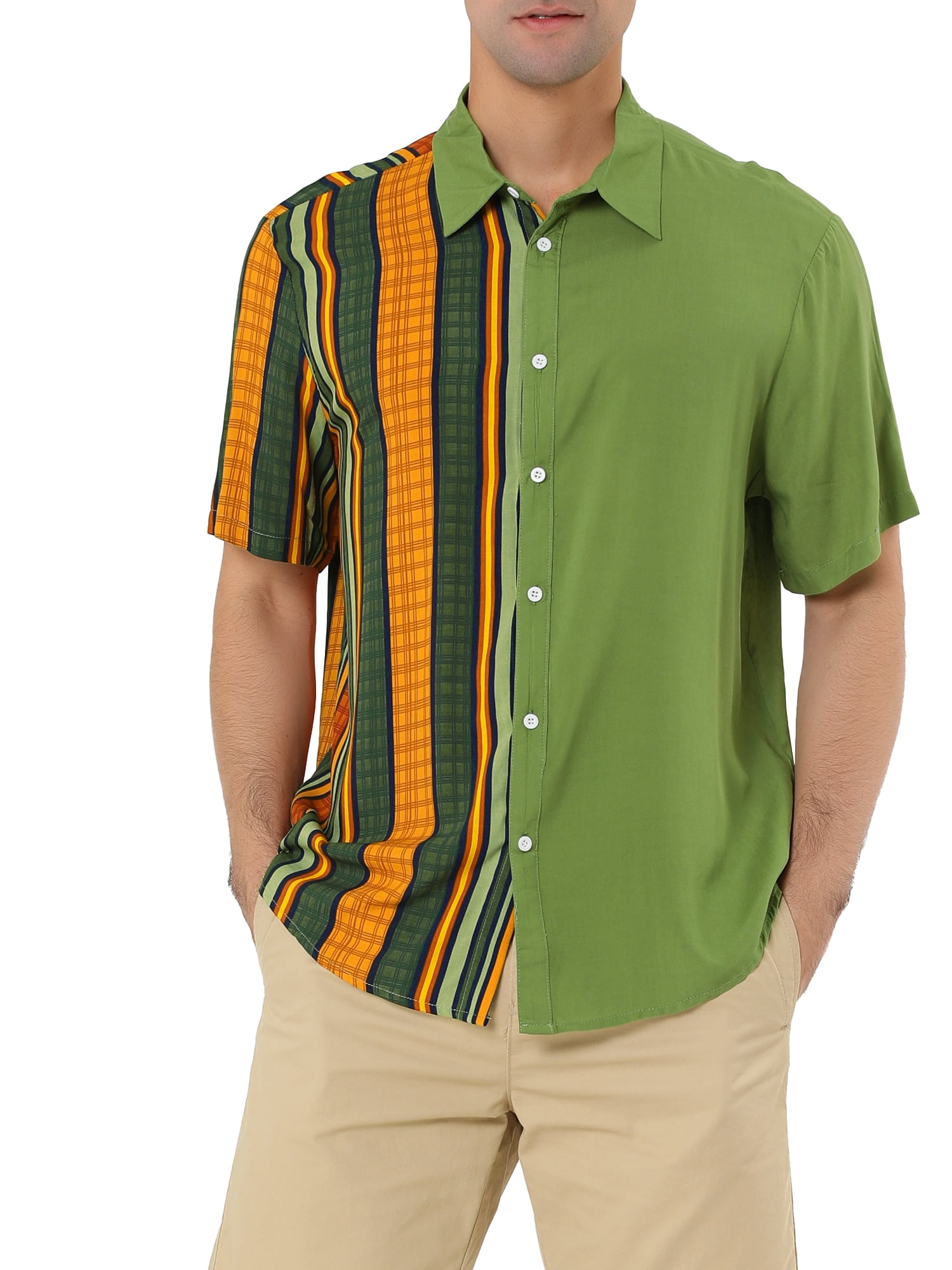 Lars Amadeus Men's Color Block Button Down Short Sleeve Striped Shirts ...