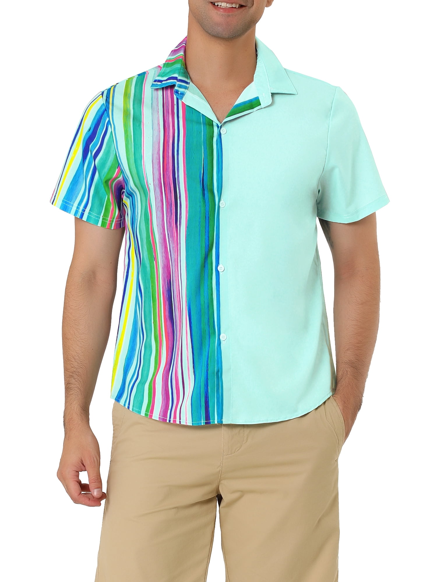 Lars Amadeus Men's Color Block Button Down Short Sleeve Striped Shirts ...