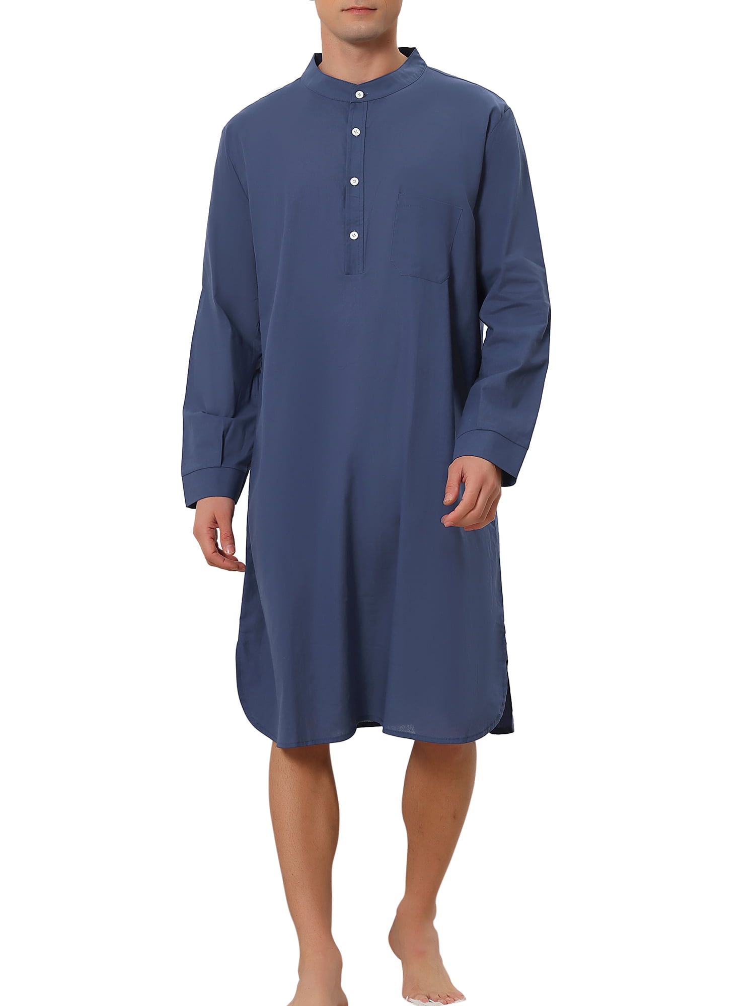 INSPIRE CHIC Men's Sleepshirt Banded Henley Collar Shirt Pajamas ...