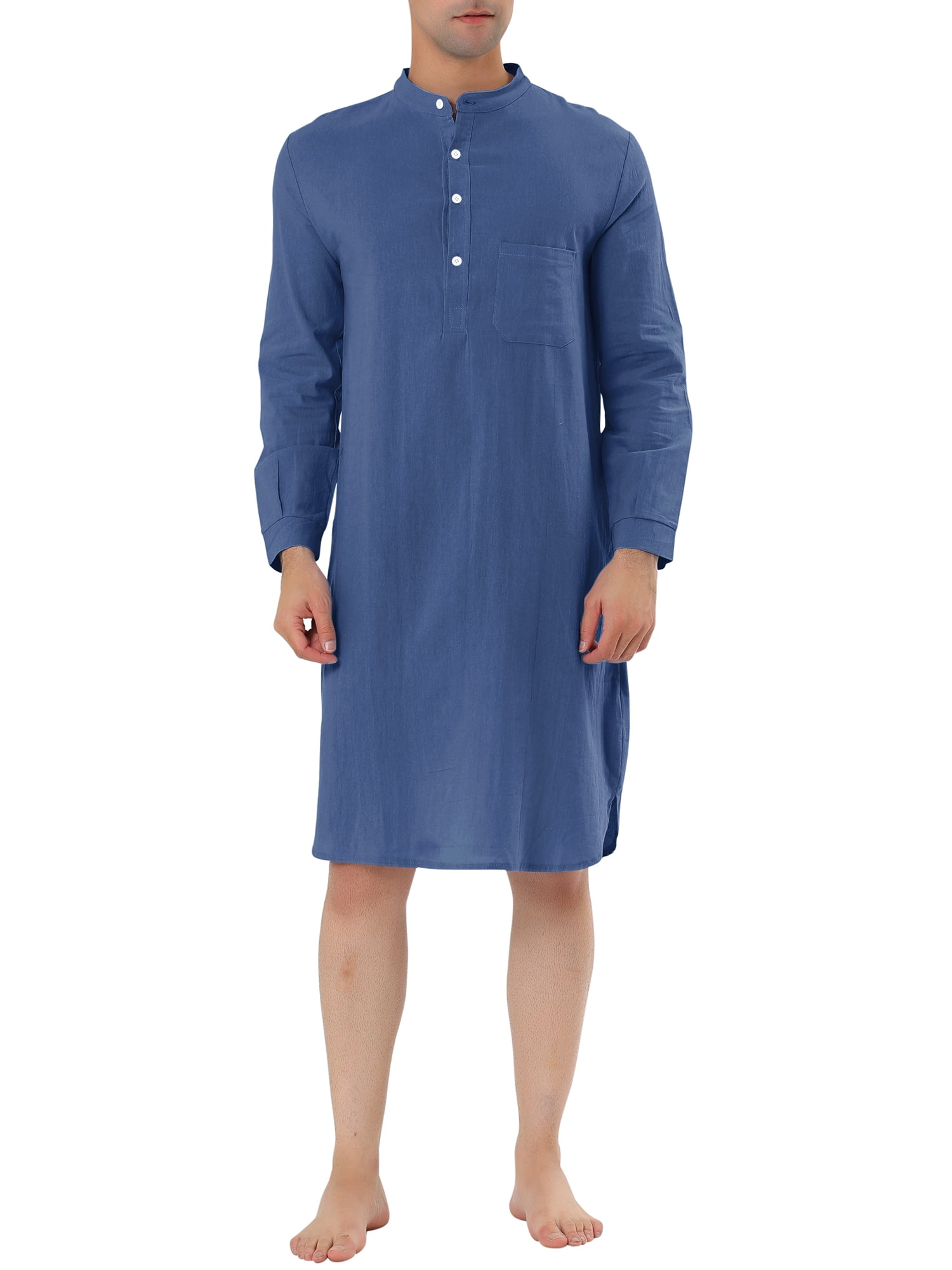 INSPIRE CHIC Men's Sleepshirt Banded Henley Collar Shirt Pajamas ...