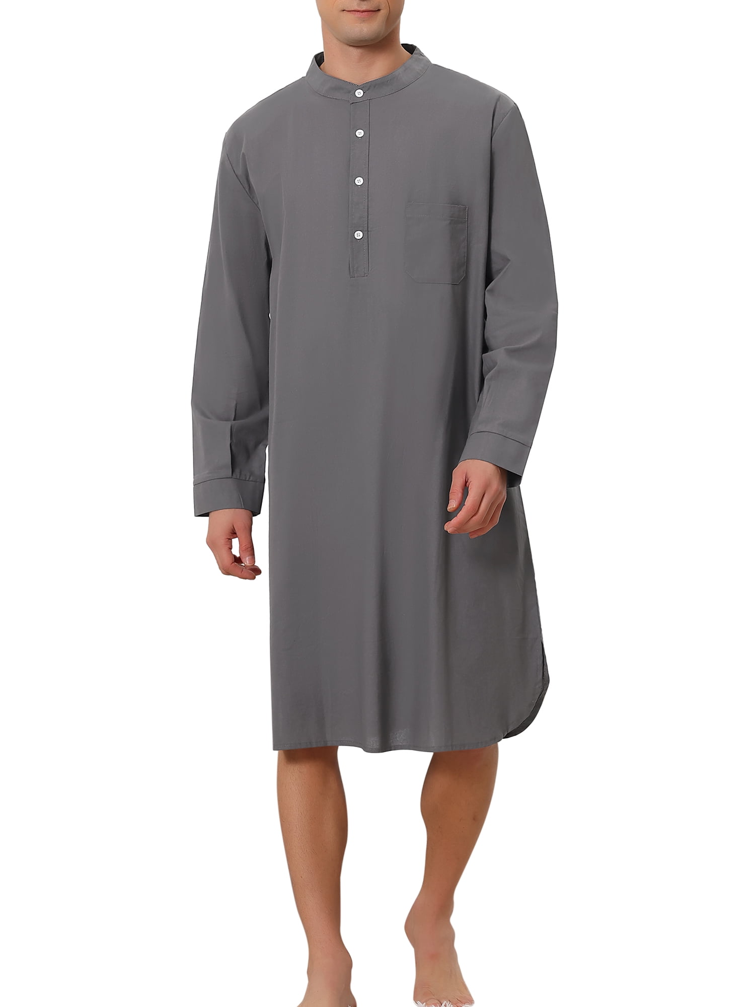 INSPIRE CHIC Men's Sleepshirt Banded Henley Collar Shirt Pajamas ...