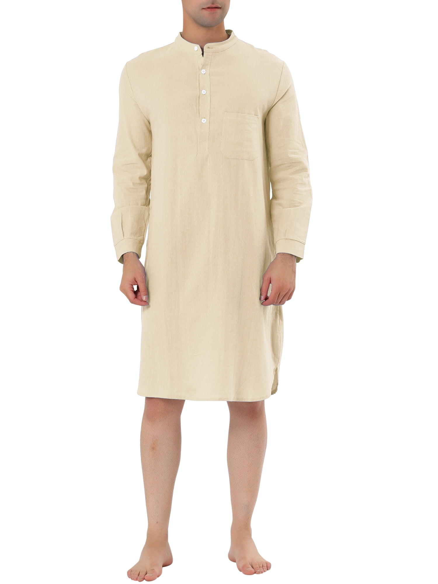 INSPIRE CHIC Men's Sleepshirt Banded Henley Collar Shirt Pajamas ...