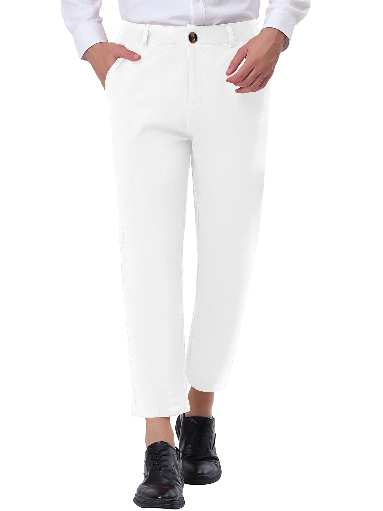 Lars Amadeus Men's Cropped Dress Business Pants Straight Fit Flat Front ...