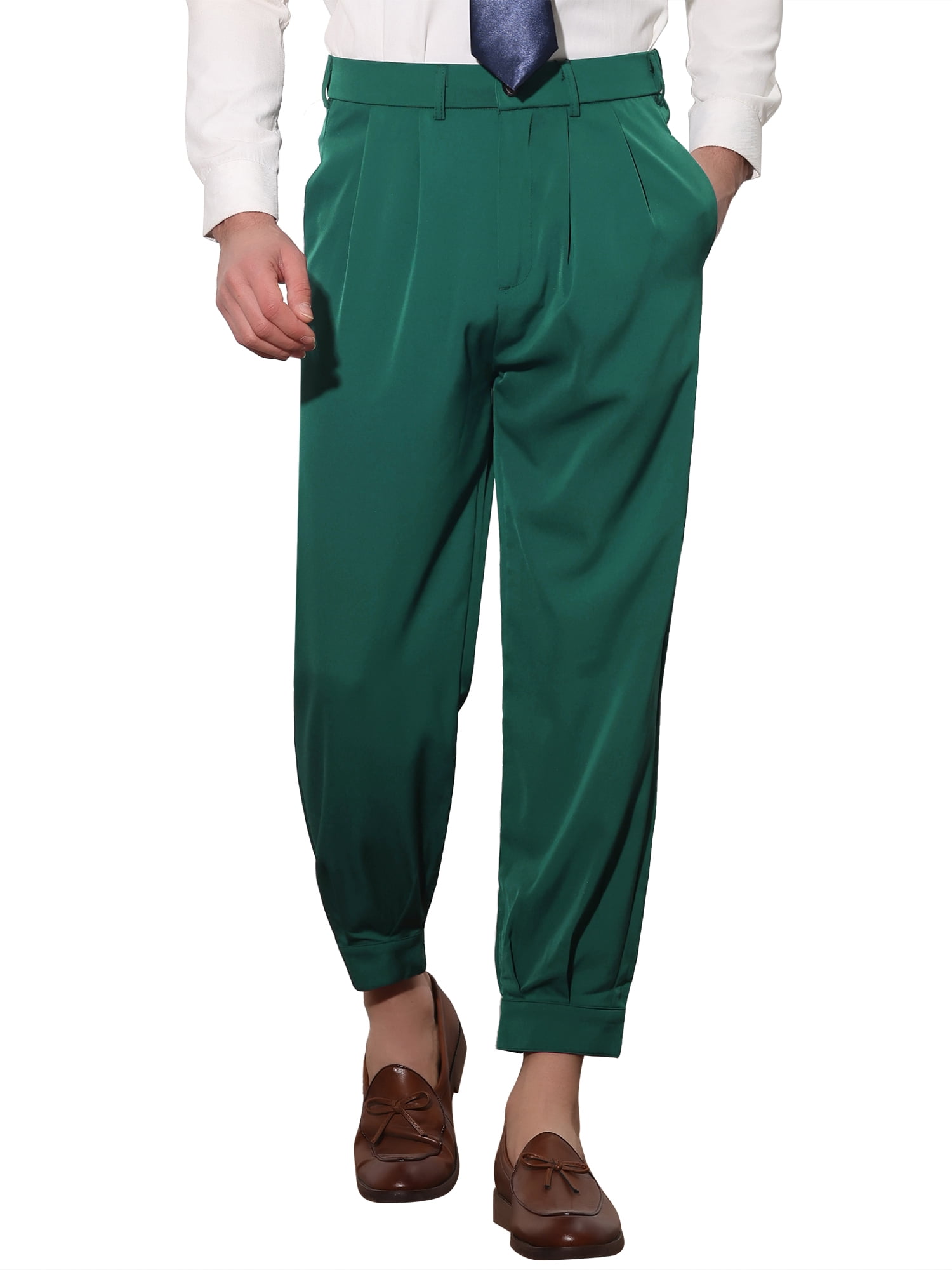 INSPIRE CHIC Men's Cropped Formal Solid Color Double Pleated Dress ...