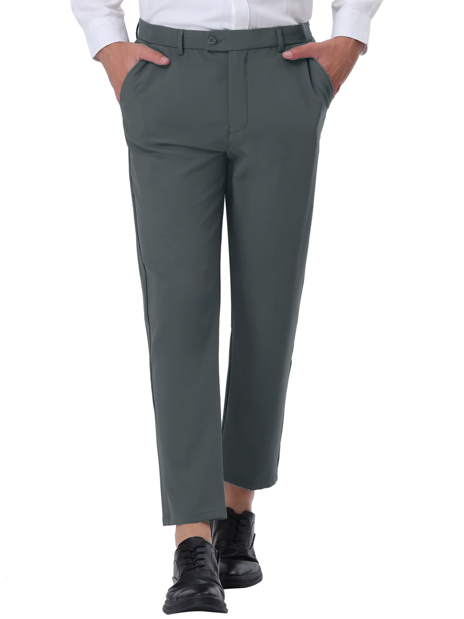 INSPIRE CHIC Men's Cropped Pants Slim Fit Flat Front Ankle-Length Dress ...