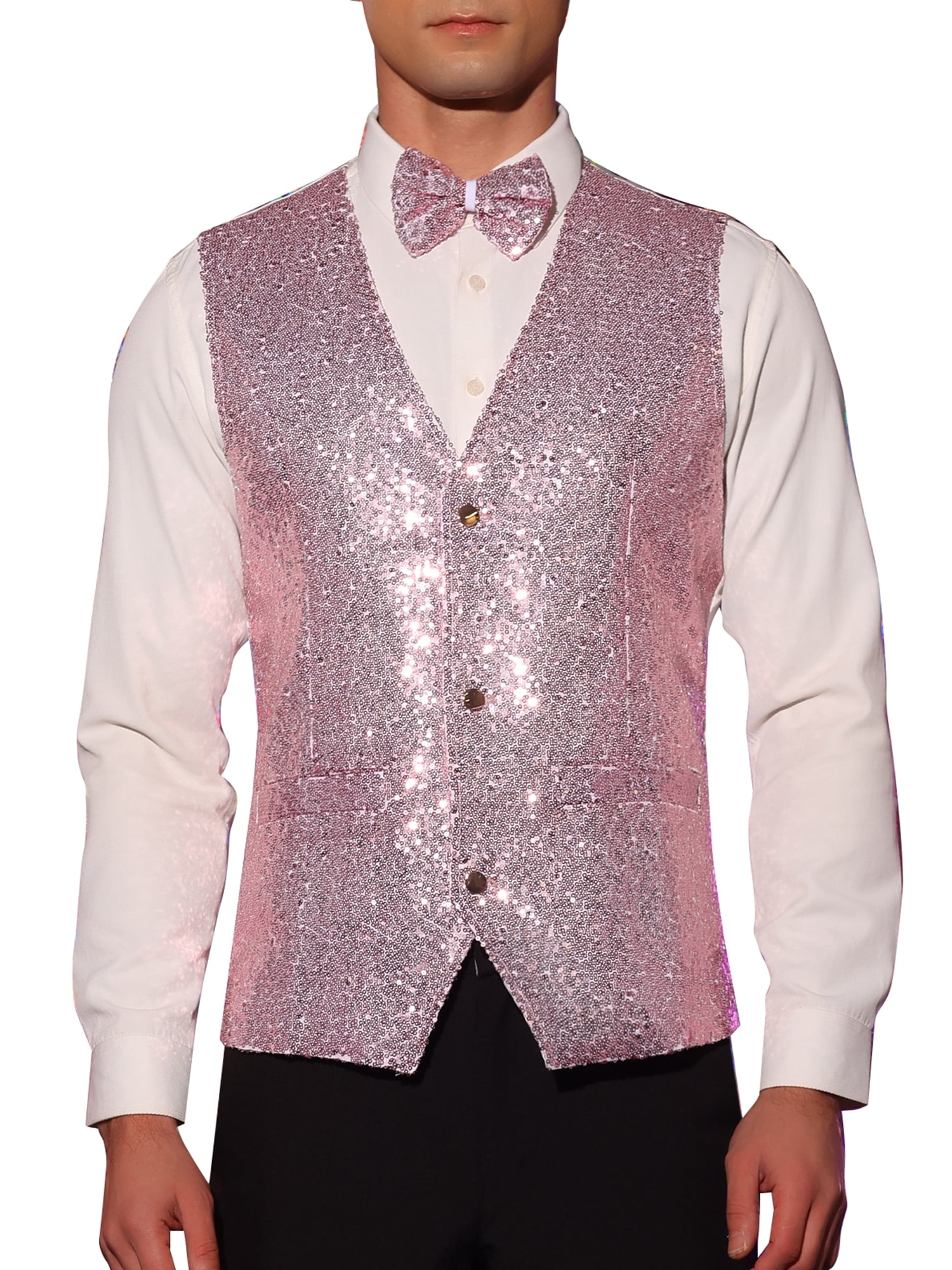 INSPIRE CHIC Men's Disco Shiny Sequin Vest Sleeveless Suit Waistcoat ...