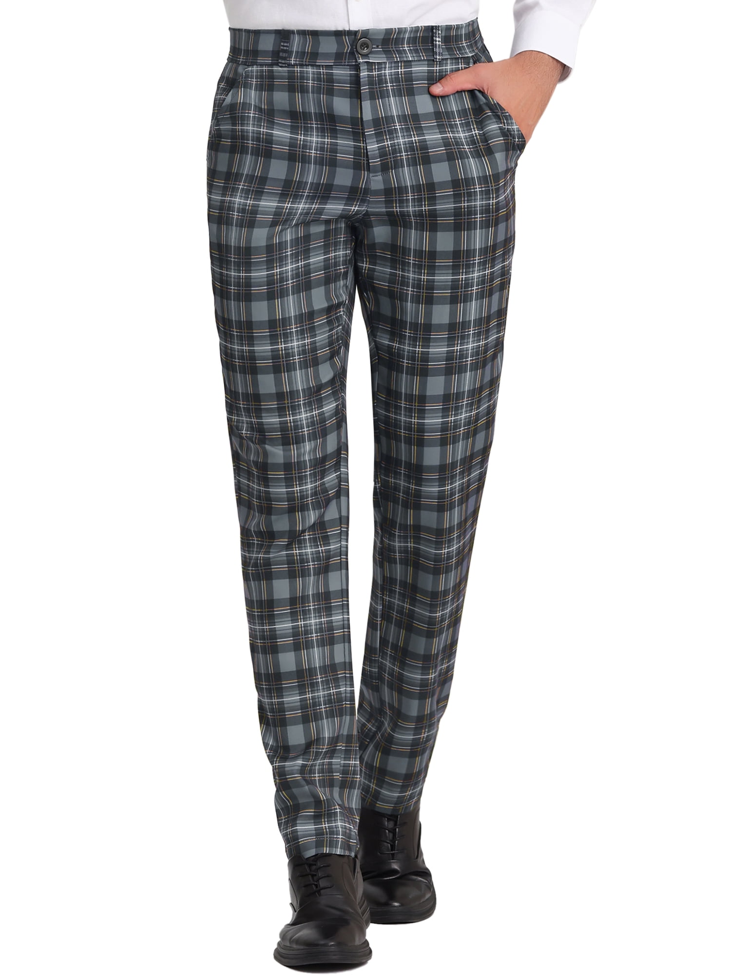 INSPIRE CHIC Men's Dress Checked Flat Front Business Plaid Formal Pants ...