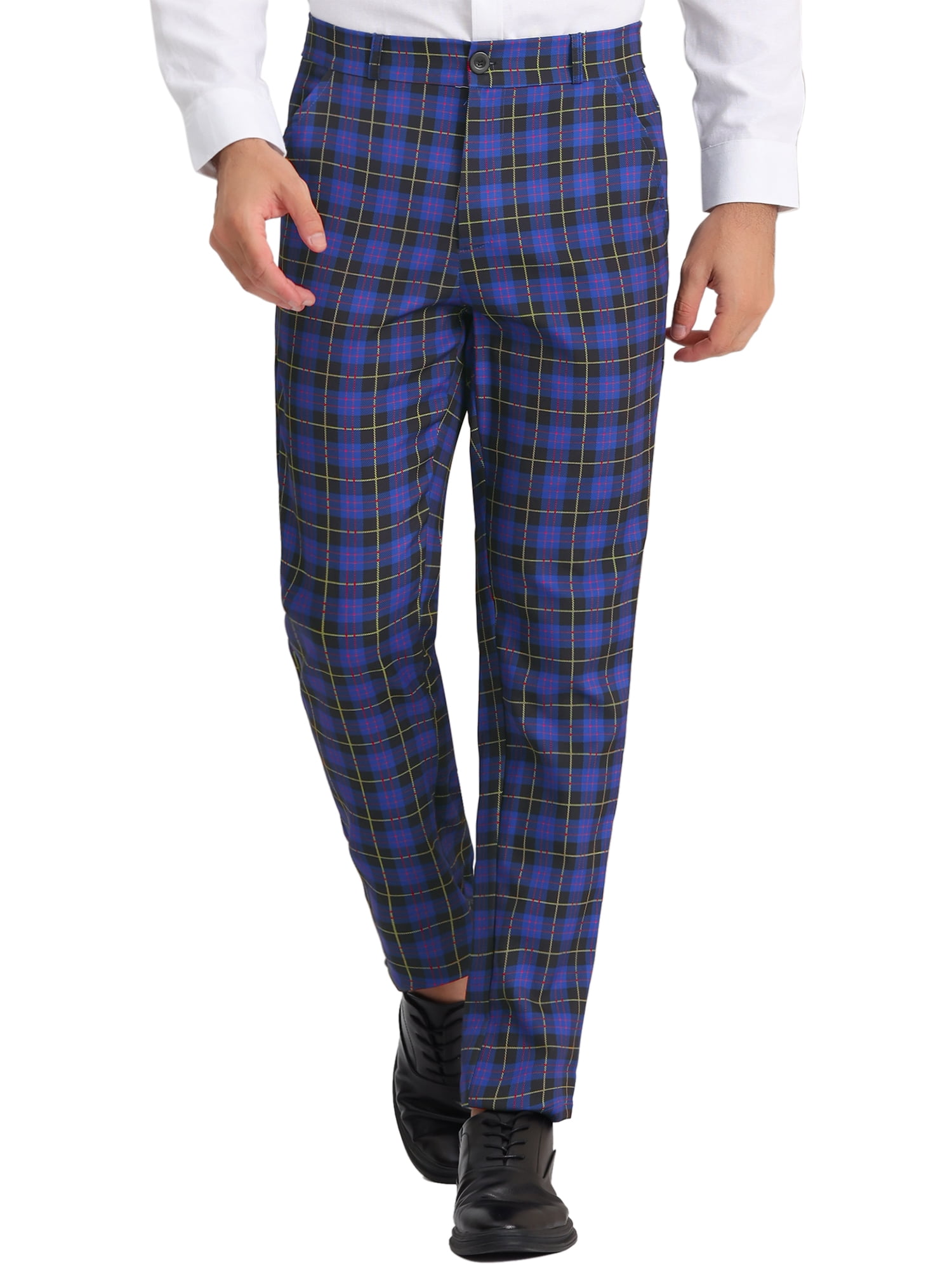 INSPIRE CHIC Men's Dress Pant Flat Front Stretch Business Plaid Pants ...