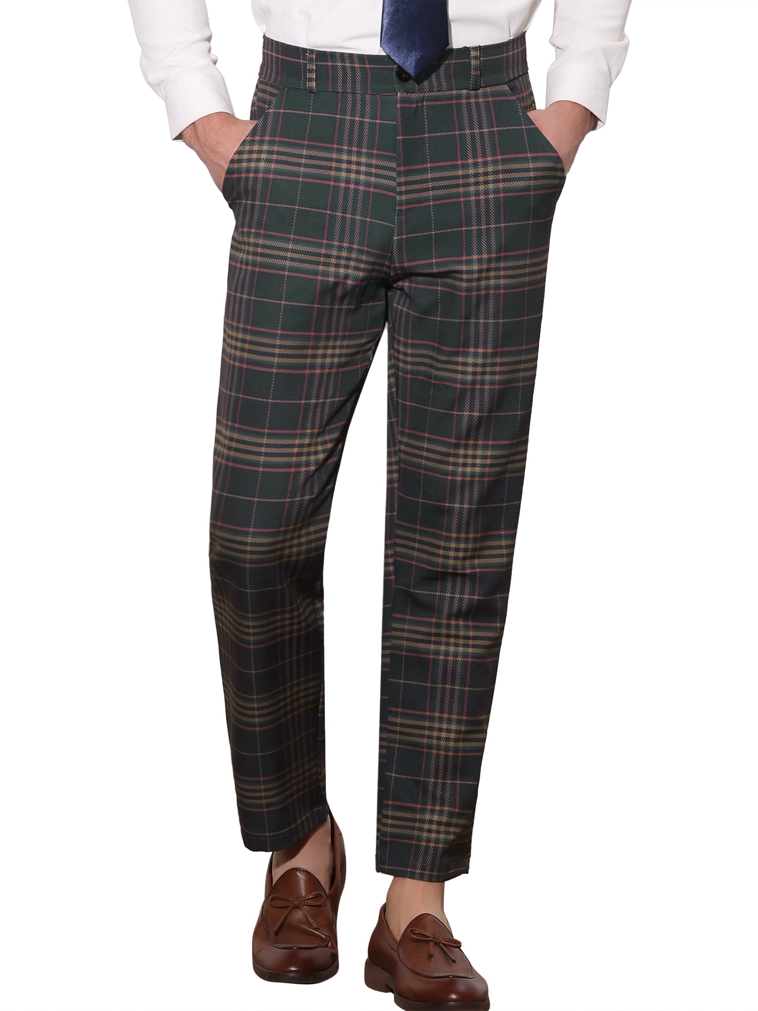 Lars Amadeus Men's Dress Pant Flat Front Stretch Business Plaid Pants ...