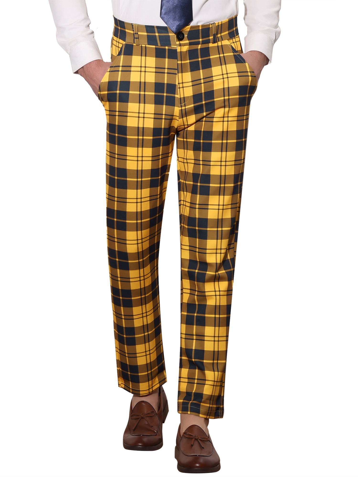 INSPIRE CHIC Men's Dress Pant Flat Front Stretch Business Plaid Pants ...