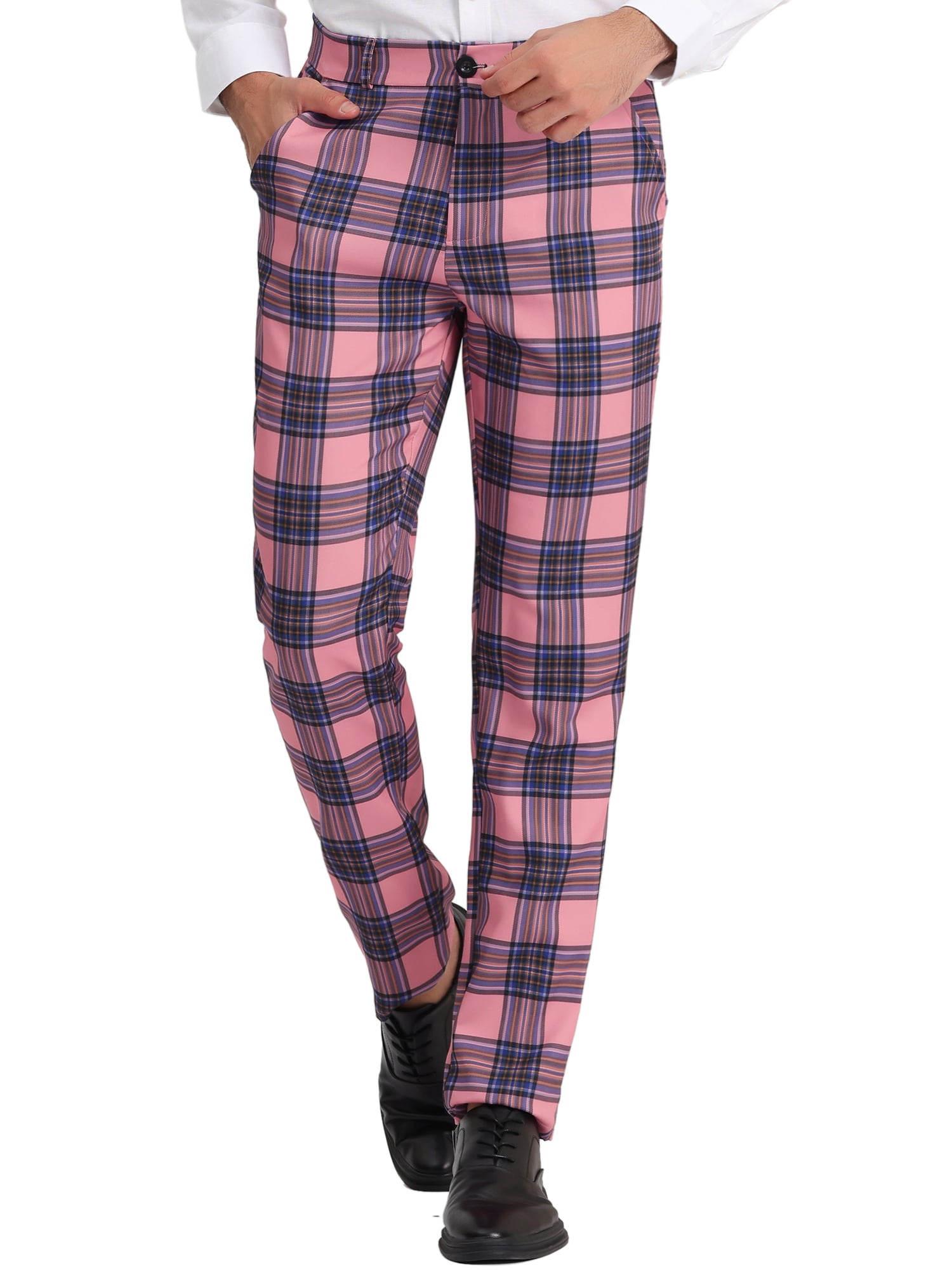 INSPIRE CHIC Men's Dress Pant Flat Front Stretch Business Plaid Pants ...