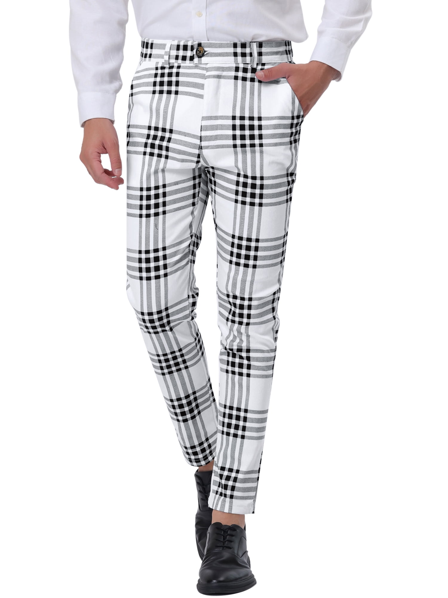 INSPIRE CHIC Men's Dress Plaid Slim Fit Flat Front Business Pants with ...