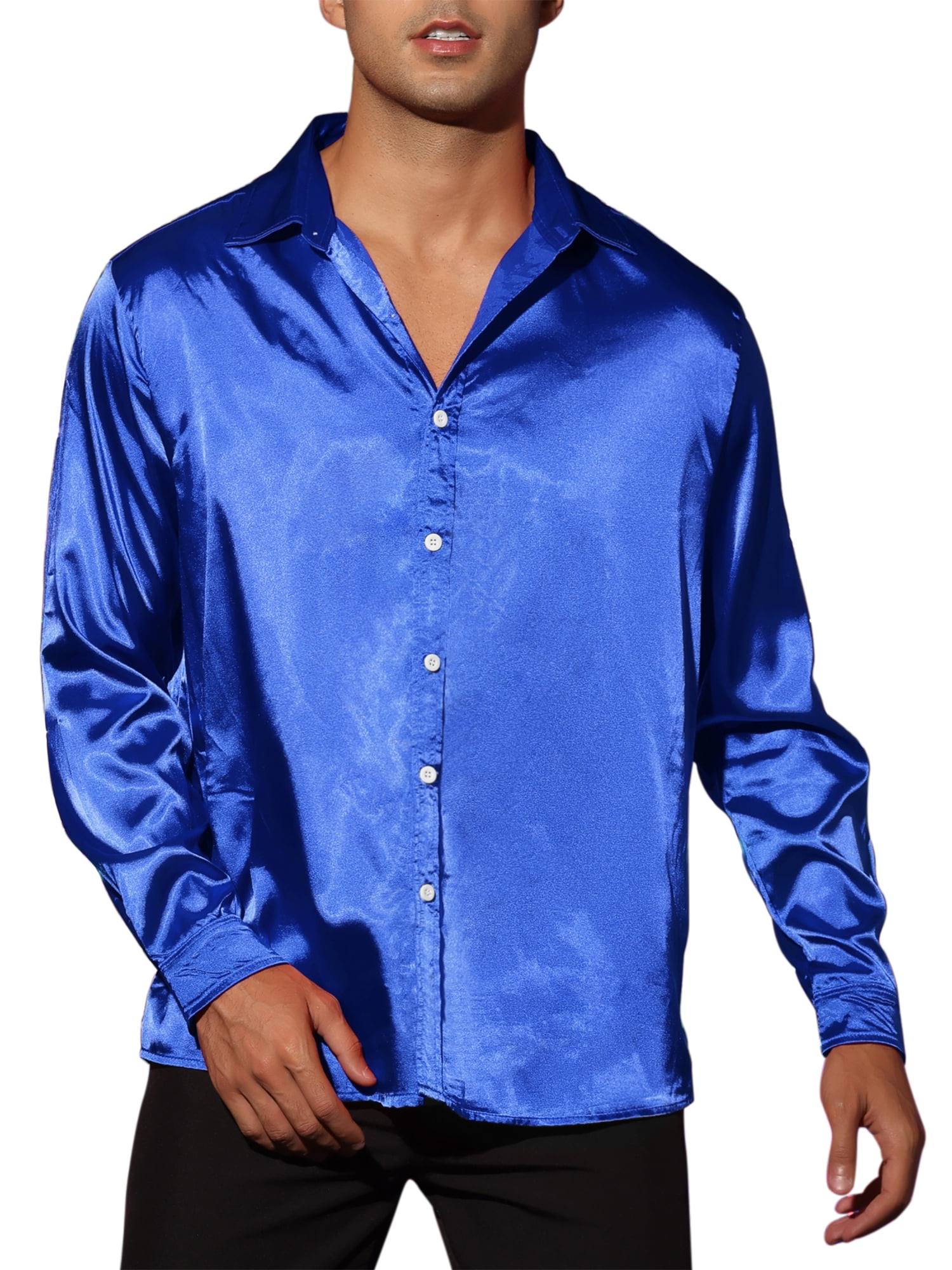 INSPIRE CHIC Men's Dress Satin V Neck Long Sleeves Button Down Party ...