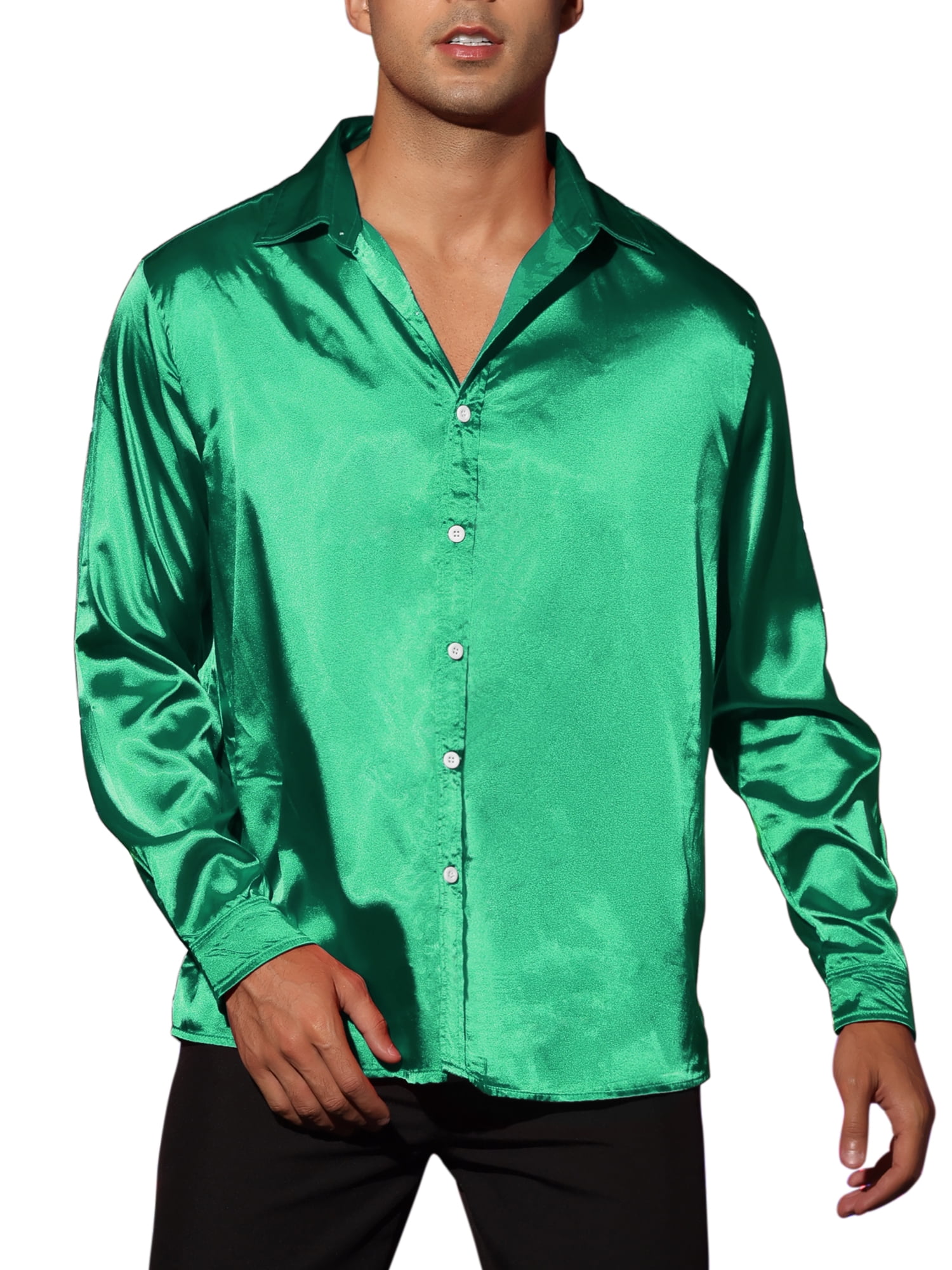 Lars Amadeus Men's Dress Satin V Neck Long Sleeves Button Down Party Shirts - Walmart.com