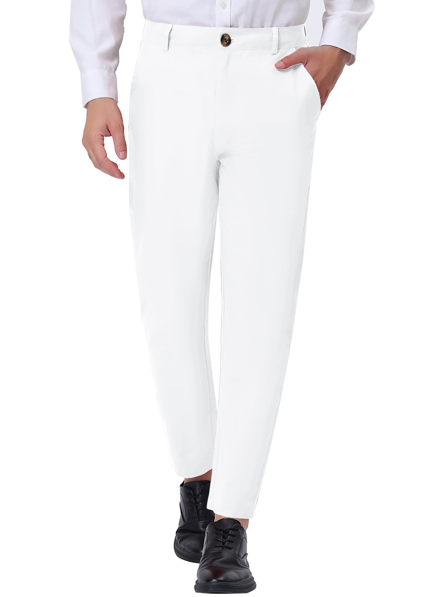 INSPIRE CHIC Men's Dress Solid Color Pants Straight Front Chino Slacks ...