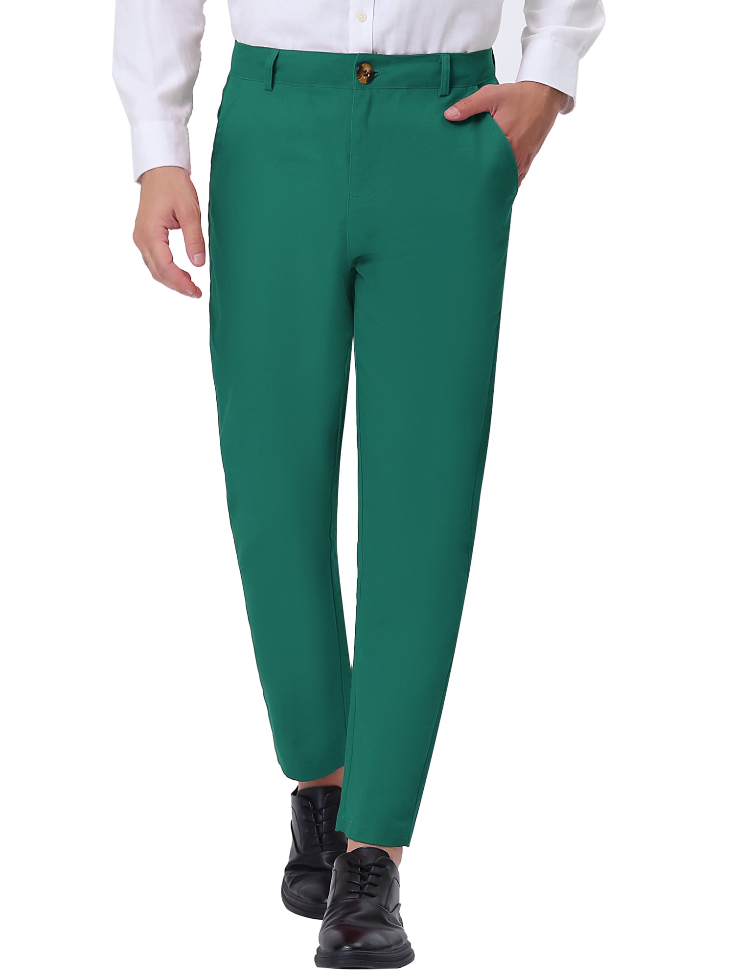 INSPIRE CHIC Men's Dress Solid Color Pants Straight Front Chino Slacks ...
