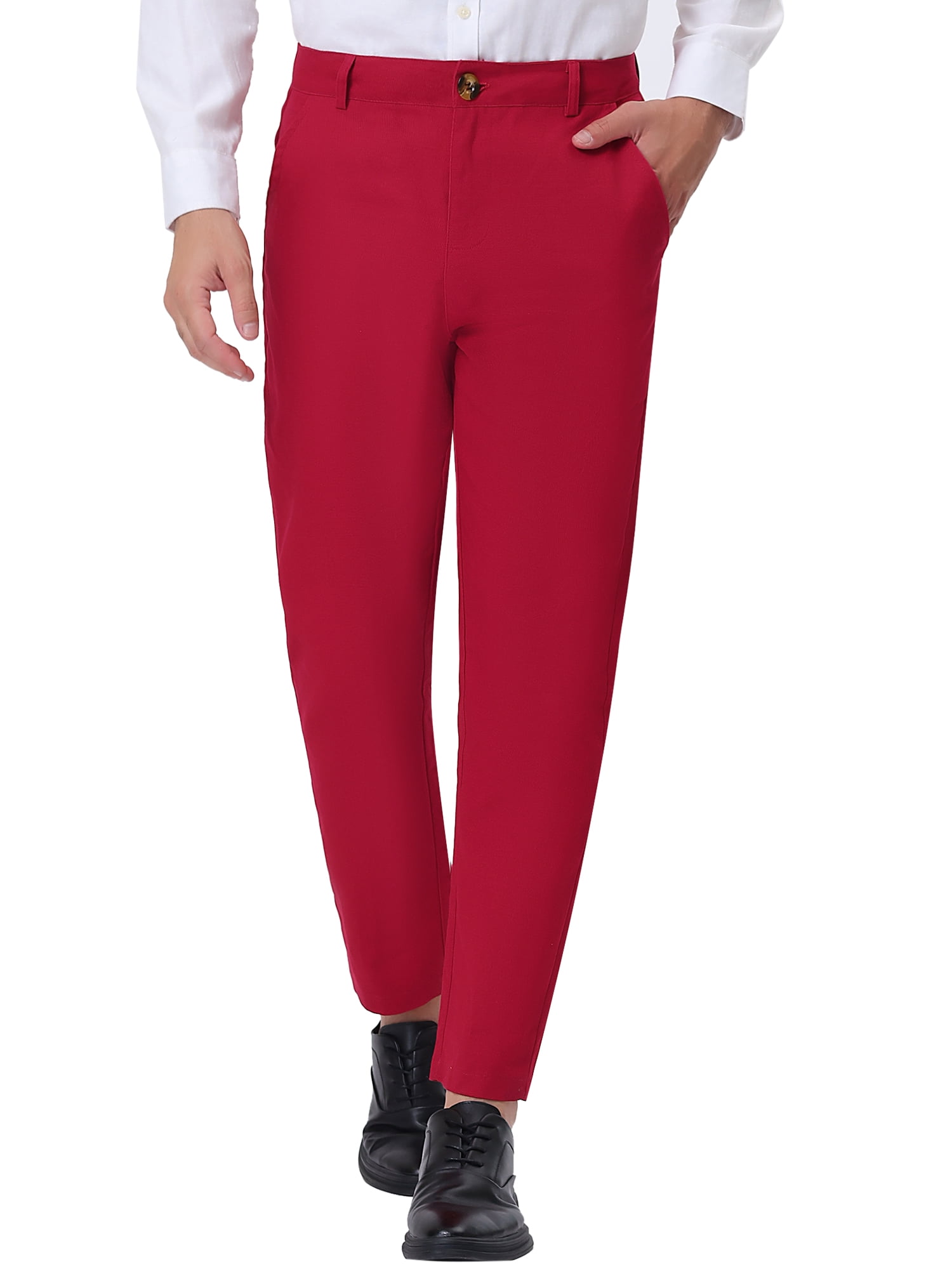 INSPIRE CHIC Men's Dress Solid Color Pants Straight Front Chino Slacks ...
