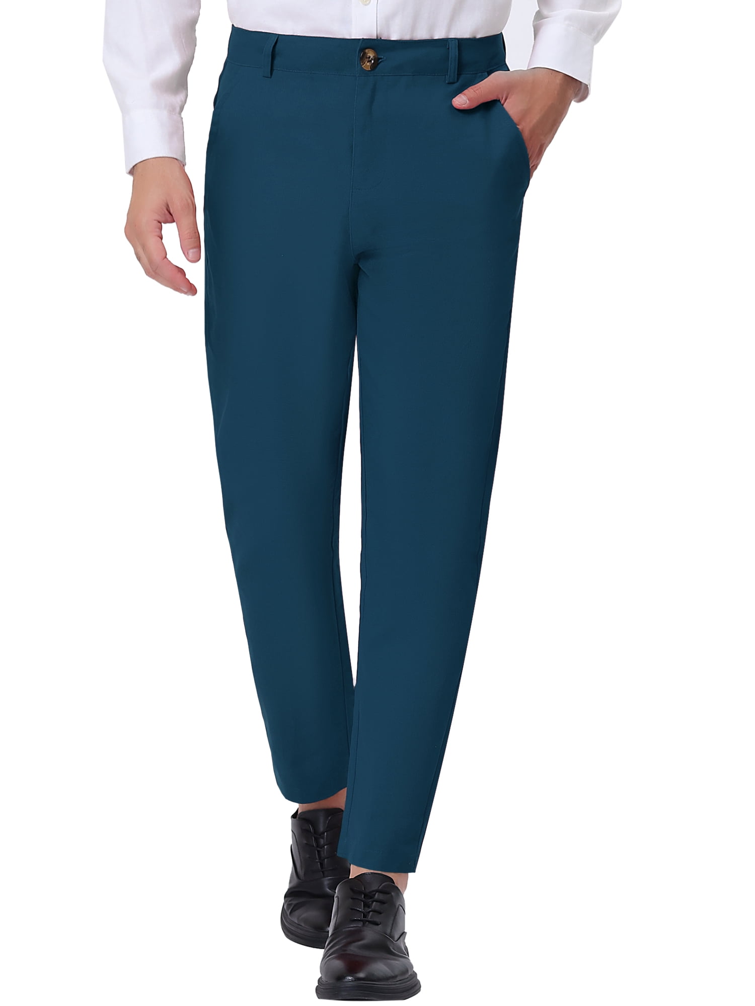 INSPIRE CHIC Men's Dress Solid Color Pants Straight Front Chino Slacks ...