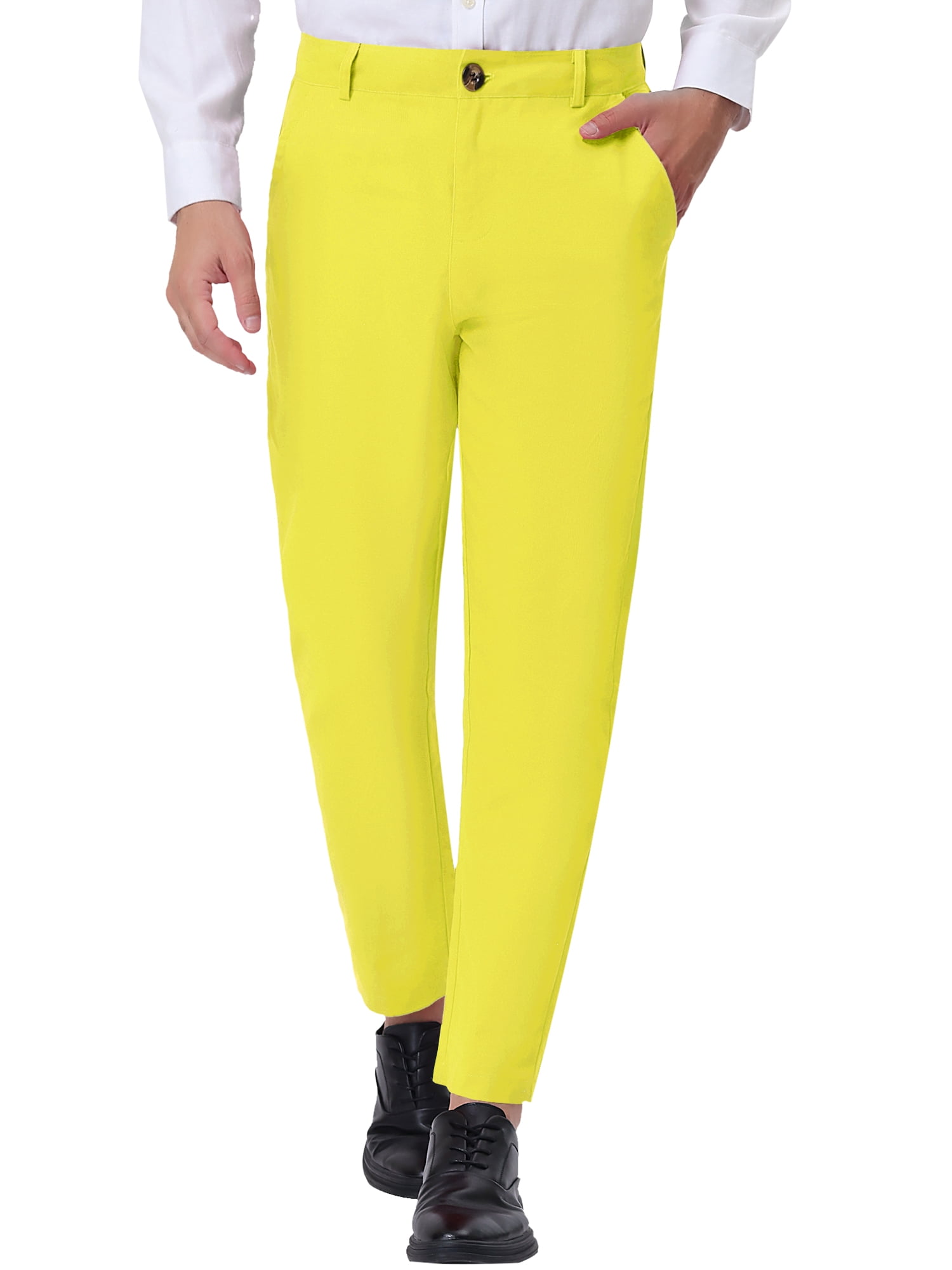 INSPIRE CHIC Men's Dress Solid Color Pants Straight Front Chino Slacks ...