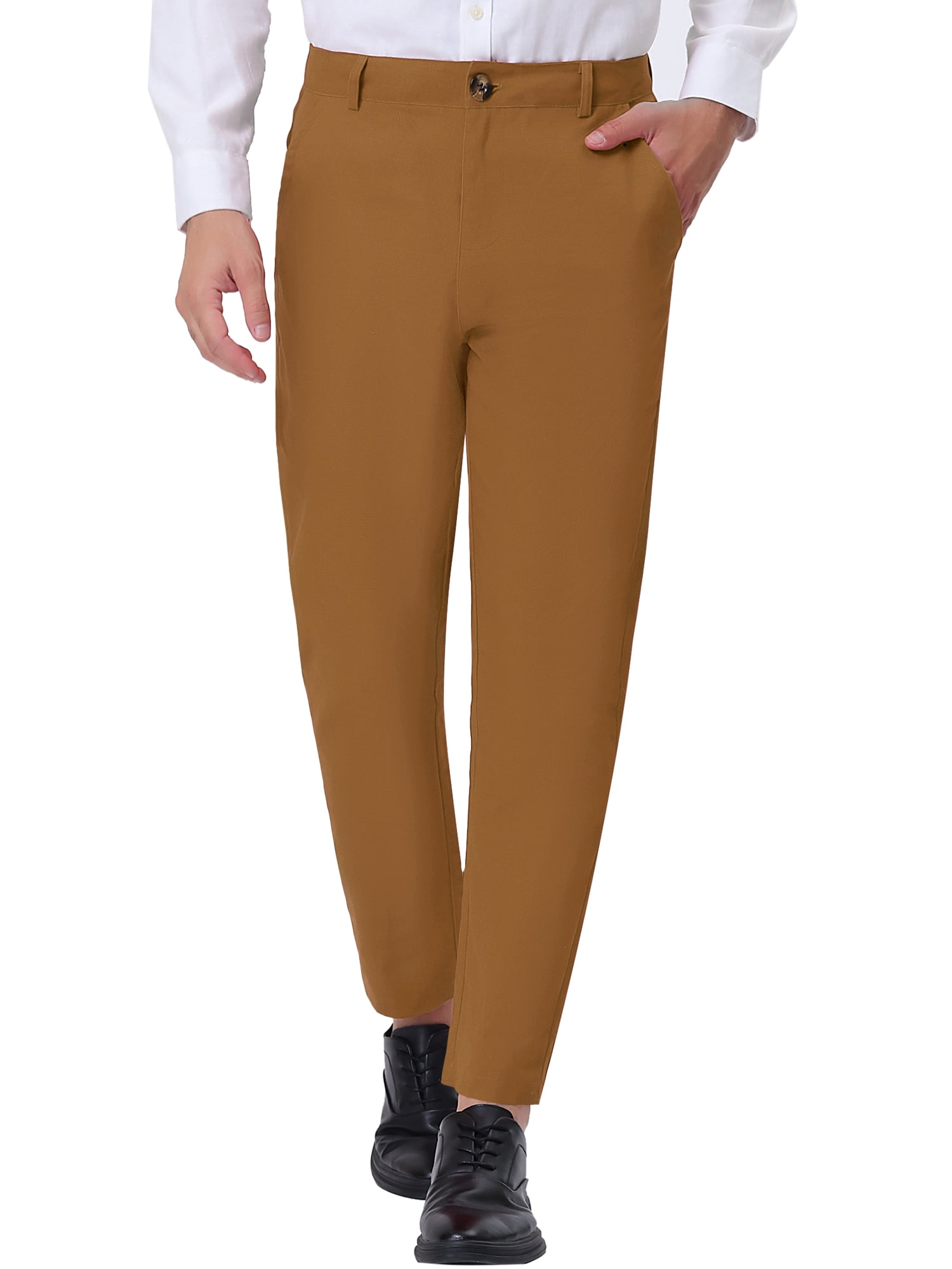 INSPIRE CHIC Men's Dress Solid Color Pants Straight Front Chino Slacks ...