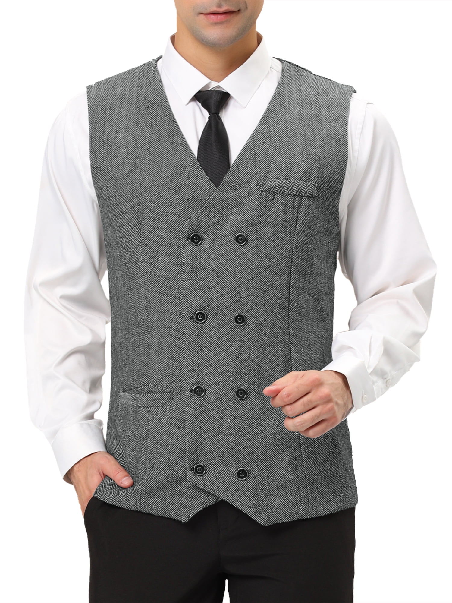 INSPIRE CHIC Men's Dress Vest Double Breasted Slim Fit Prom Sleeveless ...