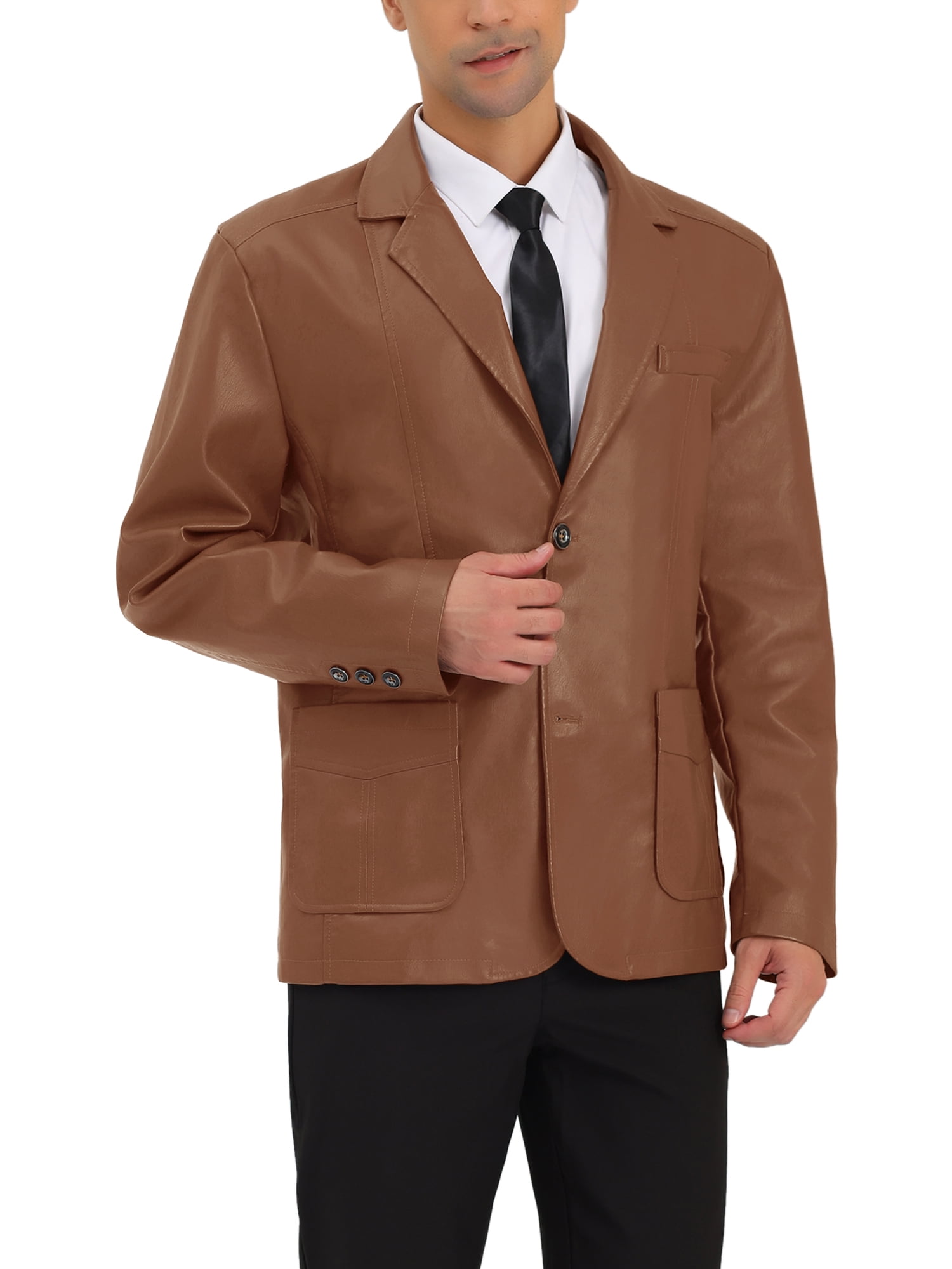 INSPIRE CHIC Men's Faux Leather Blazer Slim Fit Formal Sports Coat ...