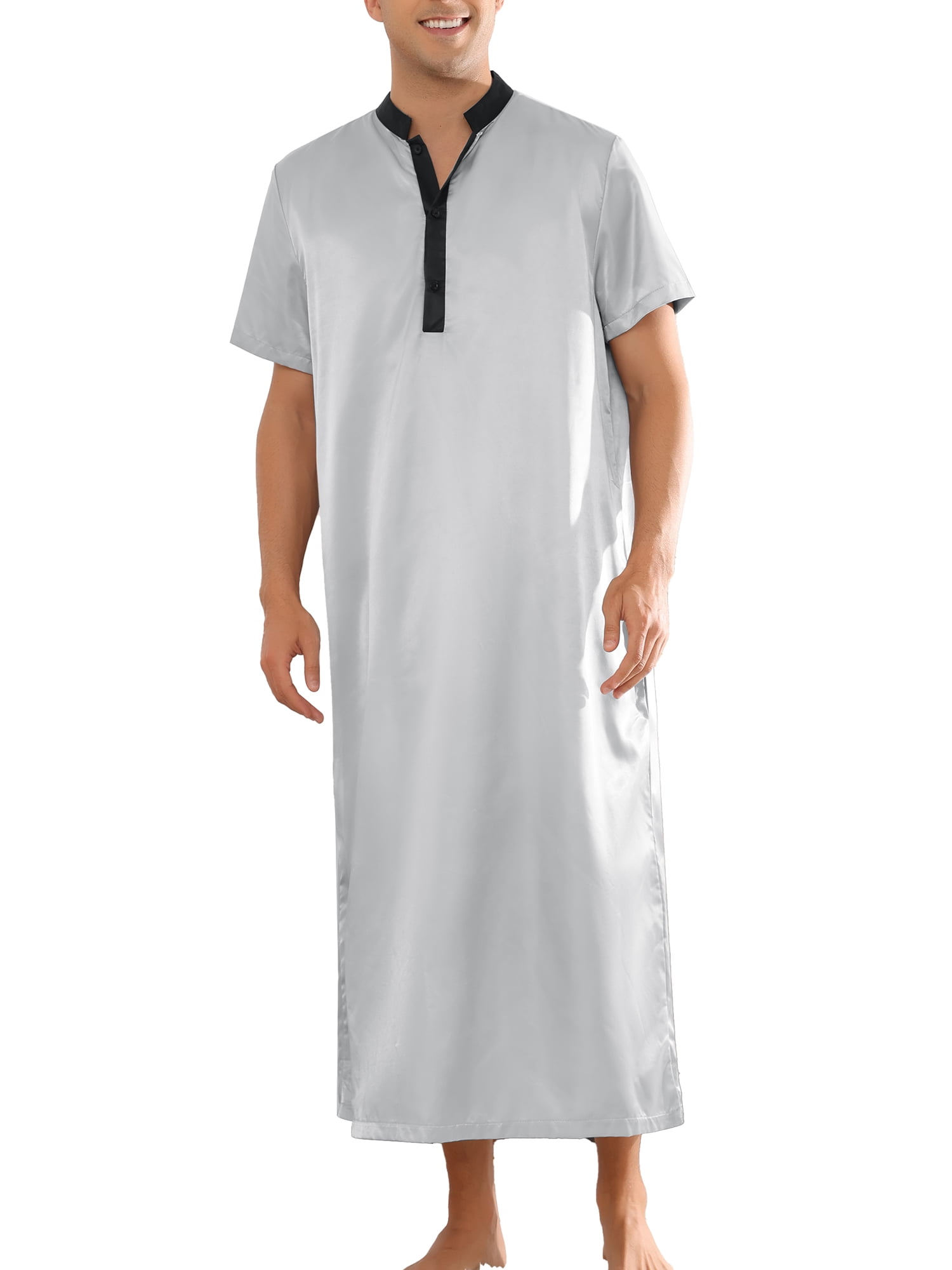 INSPIRE CHIC Men's Henley Collar Nightshirt Short Sleeves Contrast ...