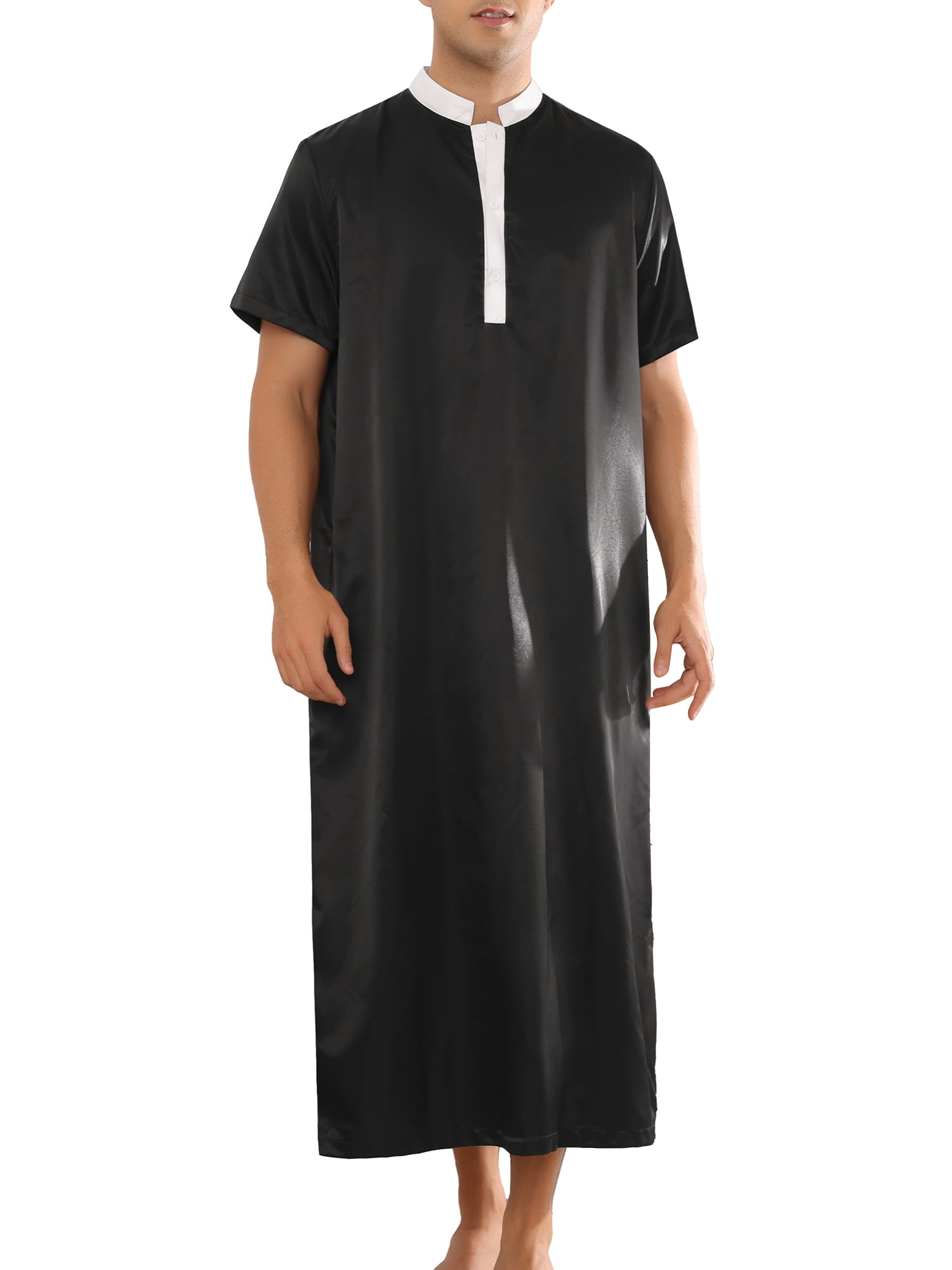 INSPIRE CHIC Men's Henley Collar Nightshirt Short Sleeves Contrast ...