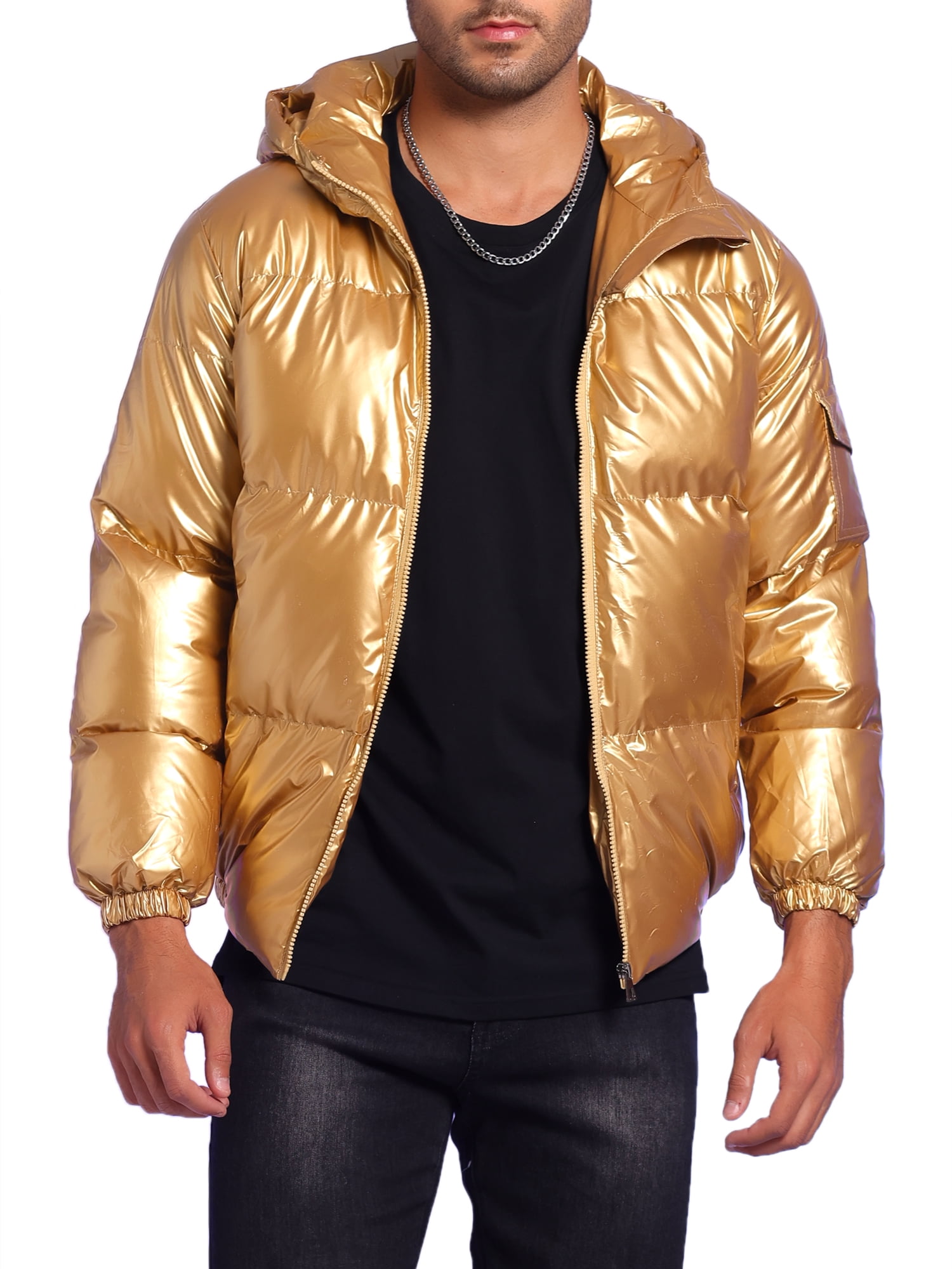 Lars Amadeus Men's Hoodie Metallic Puffer Full Zip Heavyweight Shiny ...
