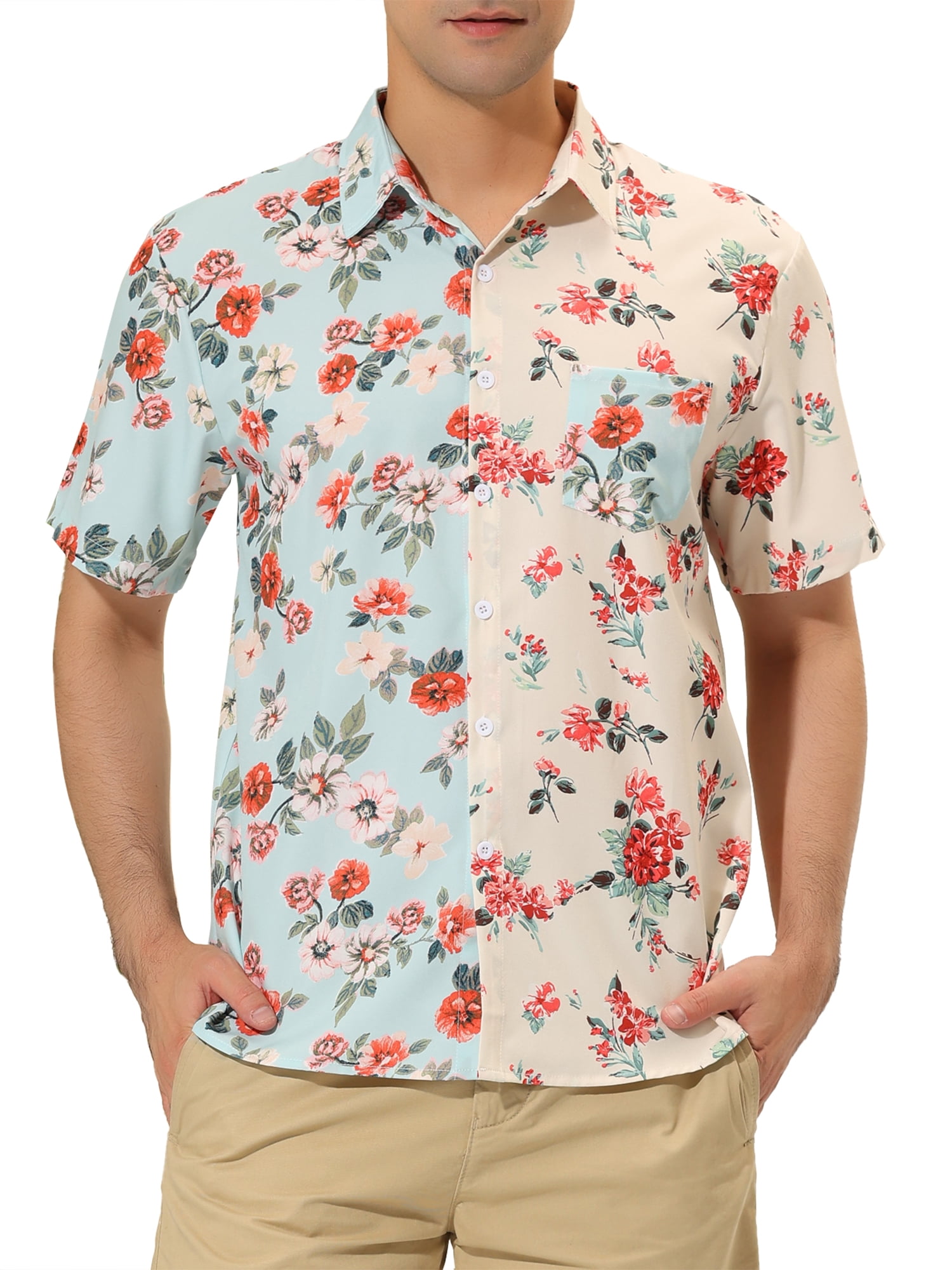 Lars Amadeus Men's Leaf Print Summer Regular Fit Flower Hawaiian ...