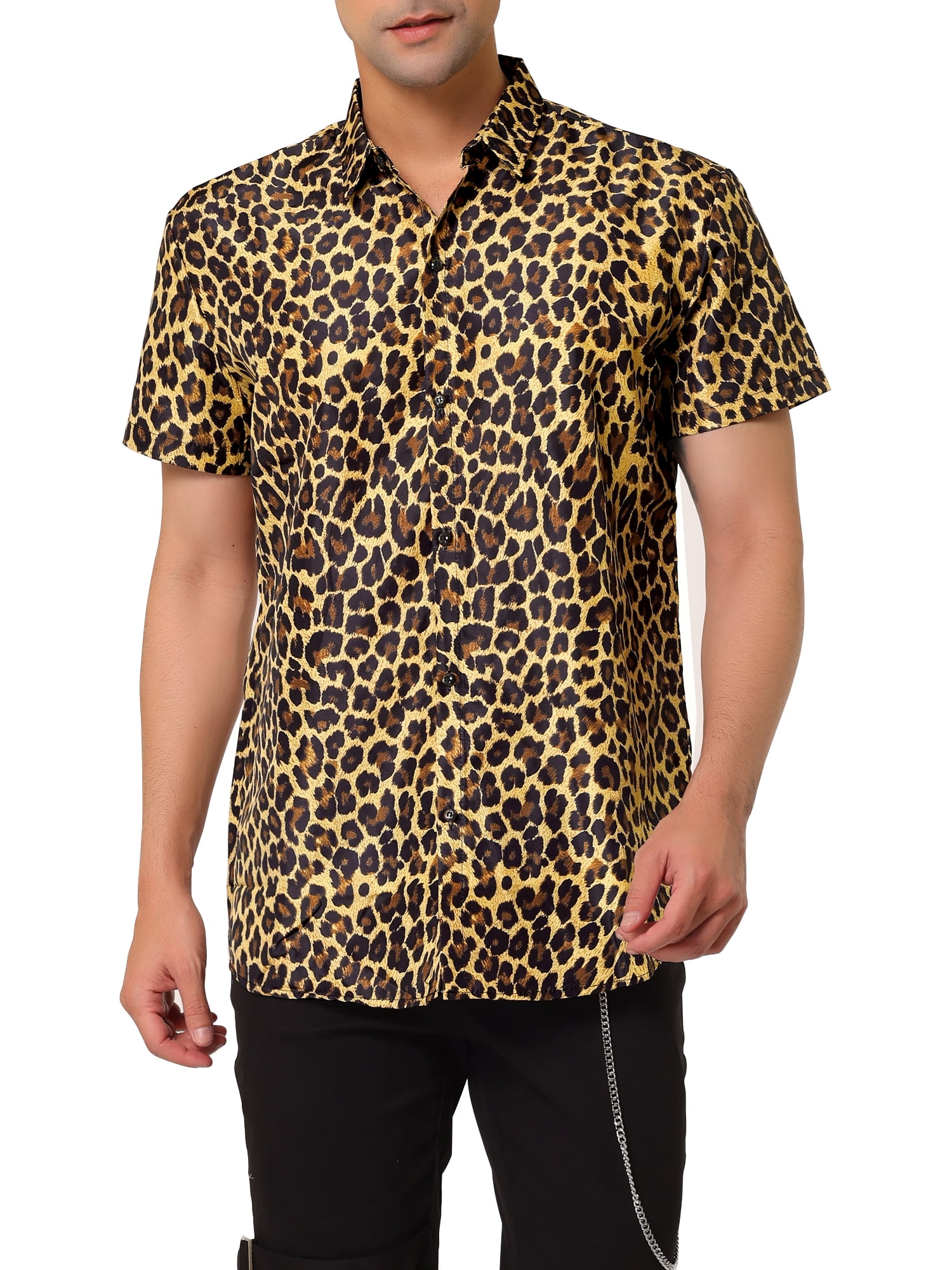 Lars Amadeus Men's Leopard Print Short Sleeve Vintage Animal Cheetah ...