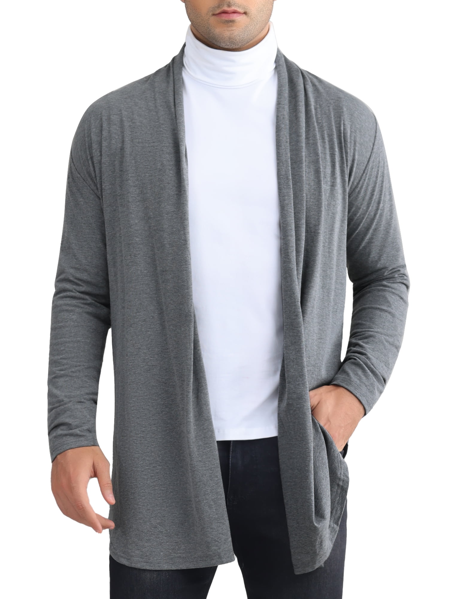 INSPIRE CHIC Men's Lightweight Shawl Collar Draped Open Front Cardigan ...