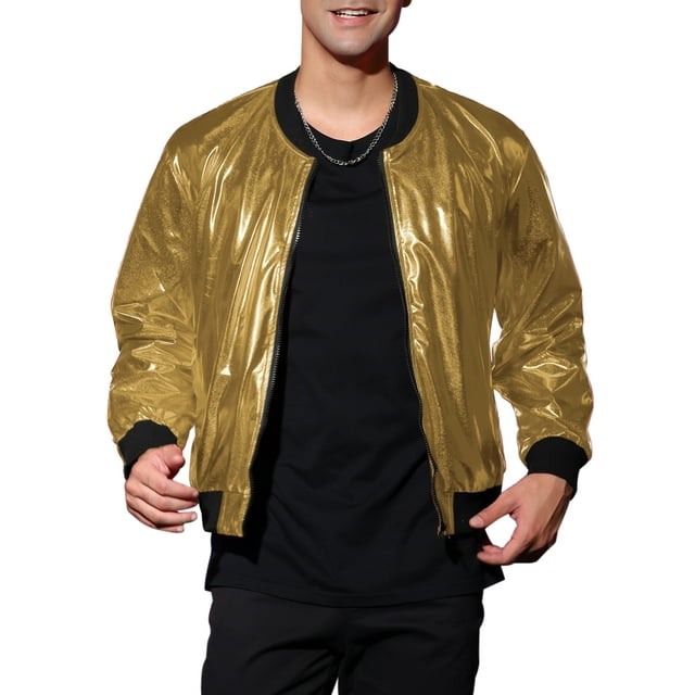 Lars Amadeus Men's Metallic Jacket Zip Up Disco Party Shiny Varsity ...