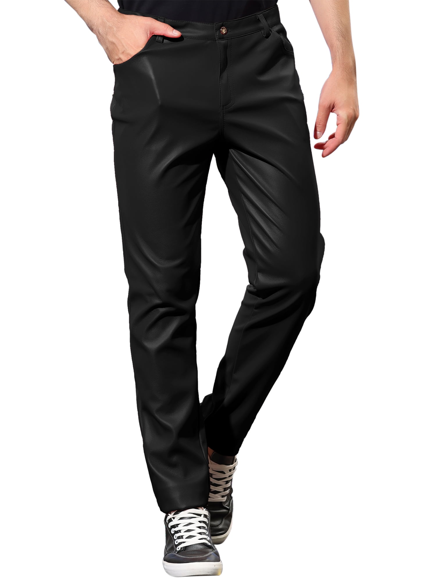 INSPIRE CHIC Men's Metallic Pants Slim Fit Night Club Disco Shiny Faux ...