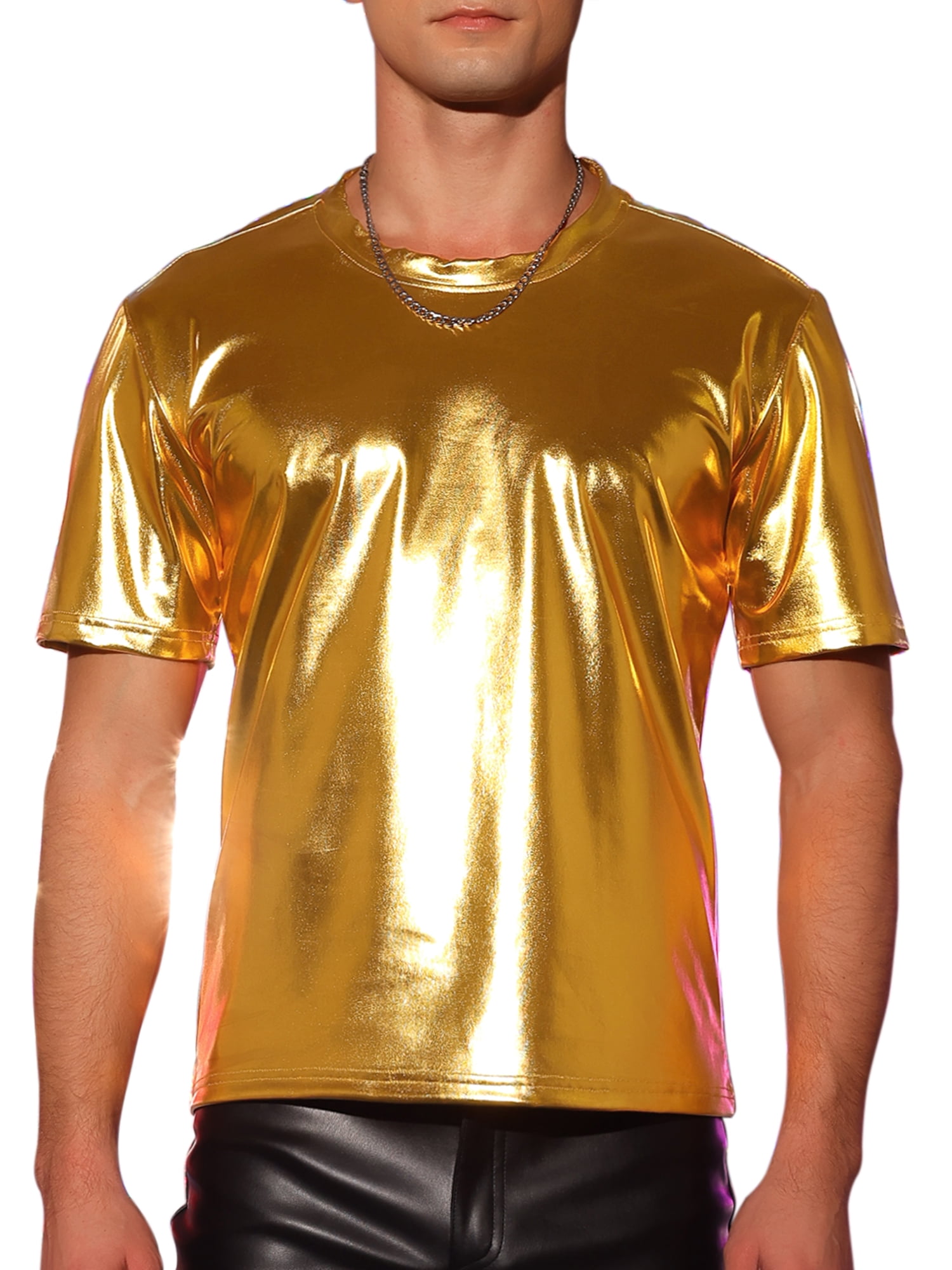Lars Amadeus Men's Metallic T-Shirt Crew Neck Short Sleeves Shiny Party ...