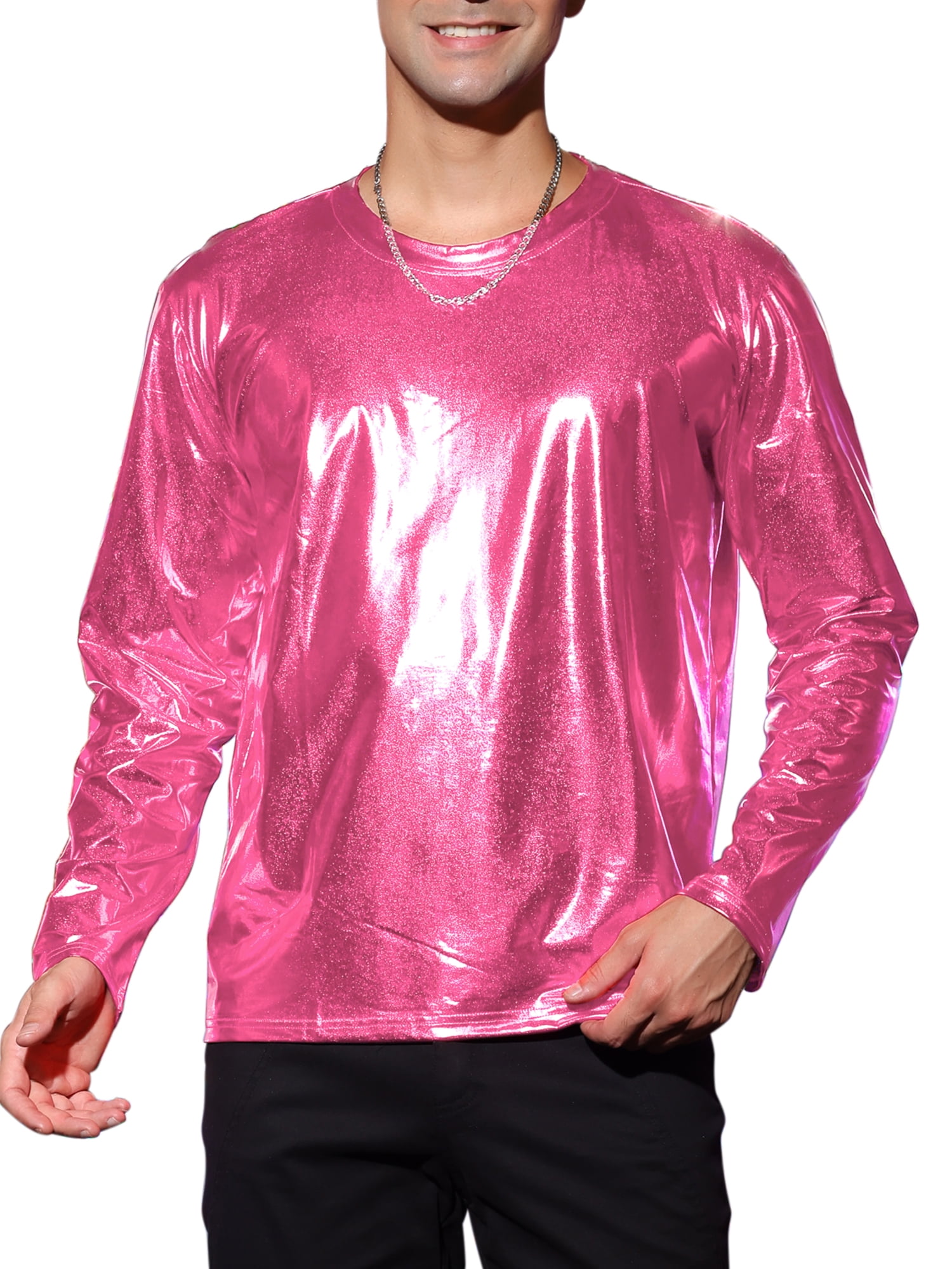 Lars Amadeus Men's Metallic T-Shirt Round Neck Long Sleeves Shining ...