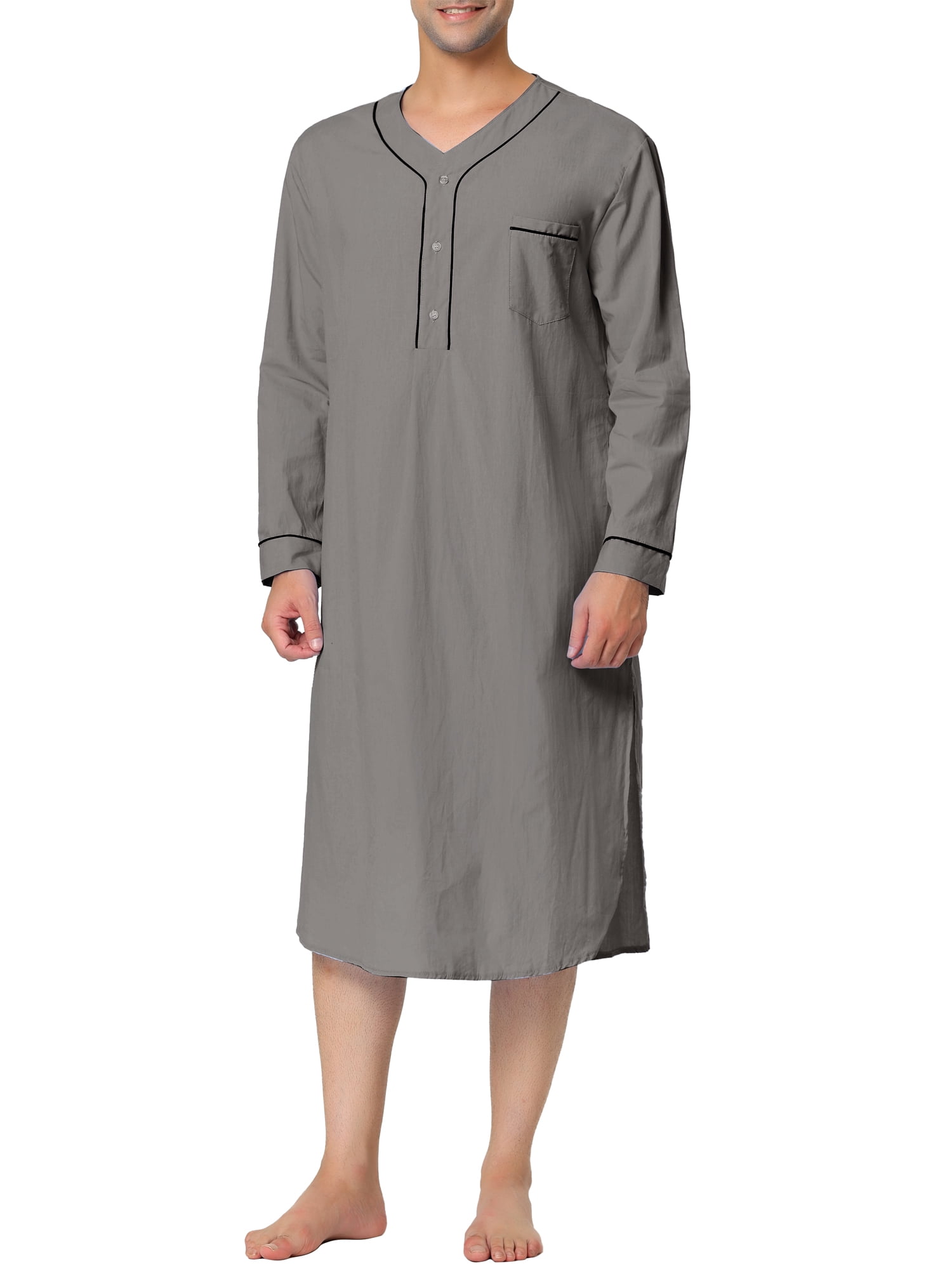 INSPIRE CHIC Men's Nightshirt Cotton Sleep Shirt Long Sleeve Nightgown ...
