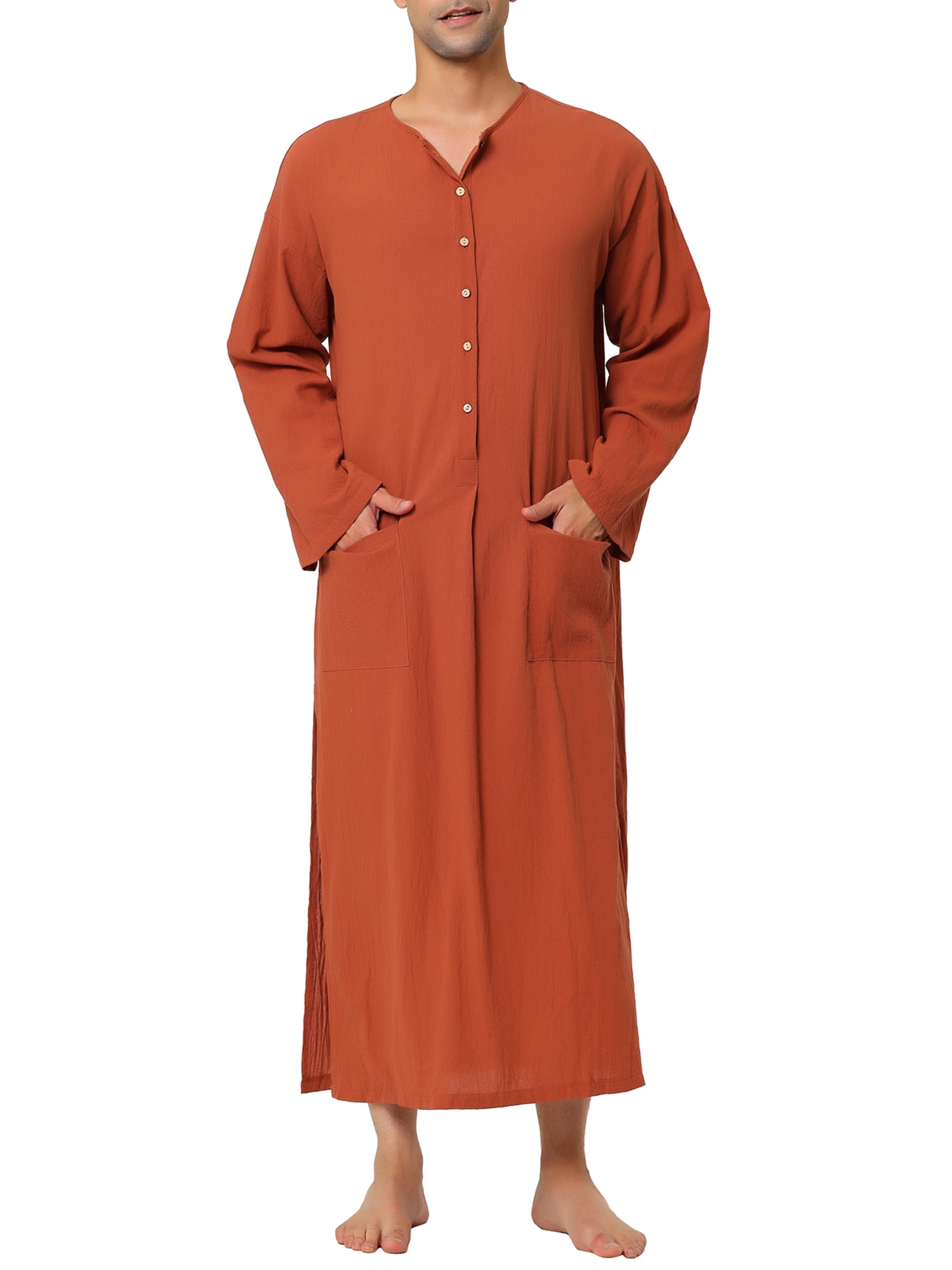 INSPIRE CHIC Men's Nightshirt Cotton Long Solid Color Button Closure 2 ...