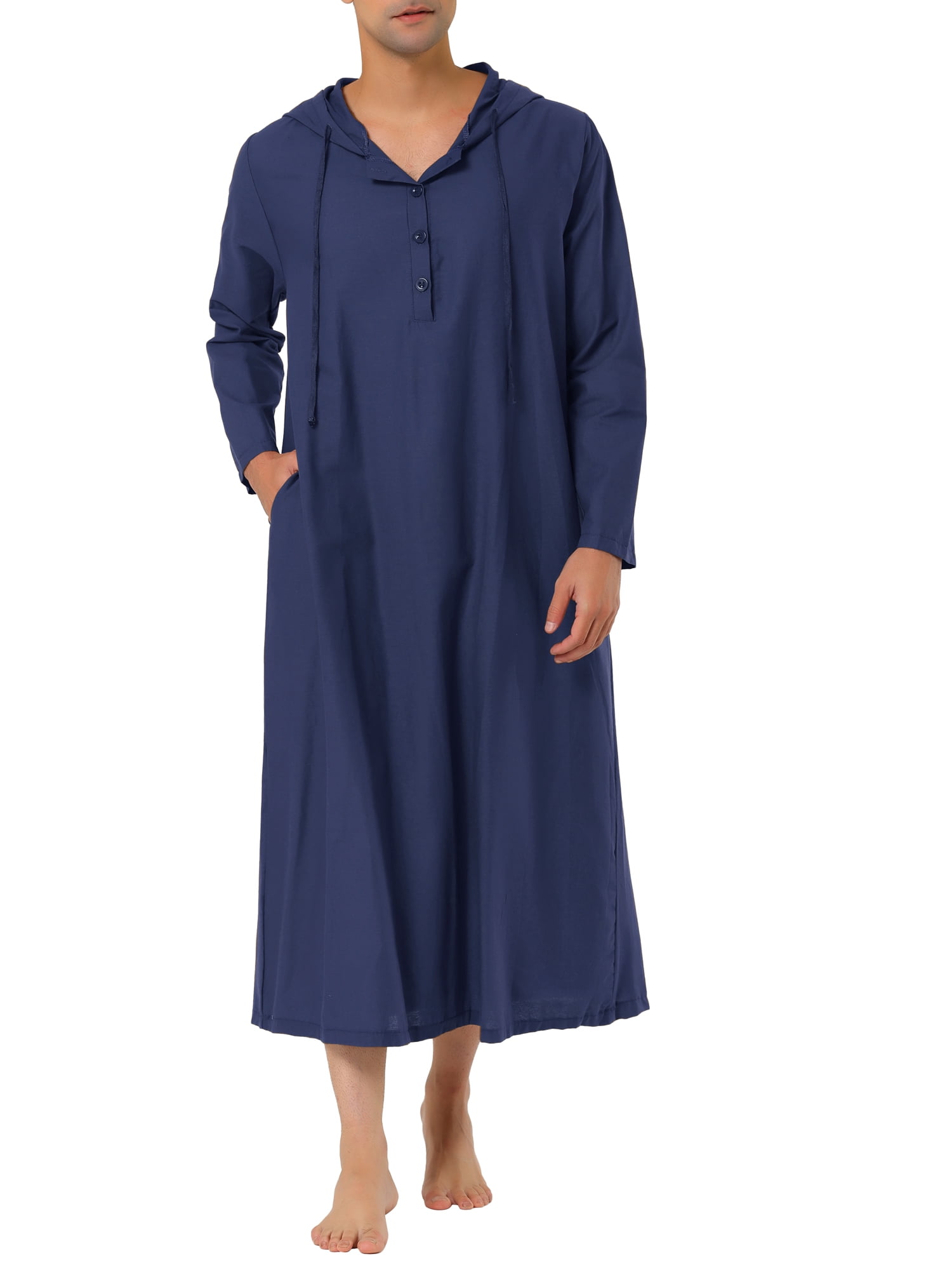 Lars Amadeus Men's Nightshirt Long Sleeves Hooded Loungewear Nightgown ...