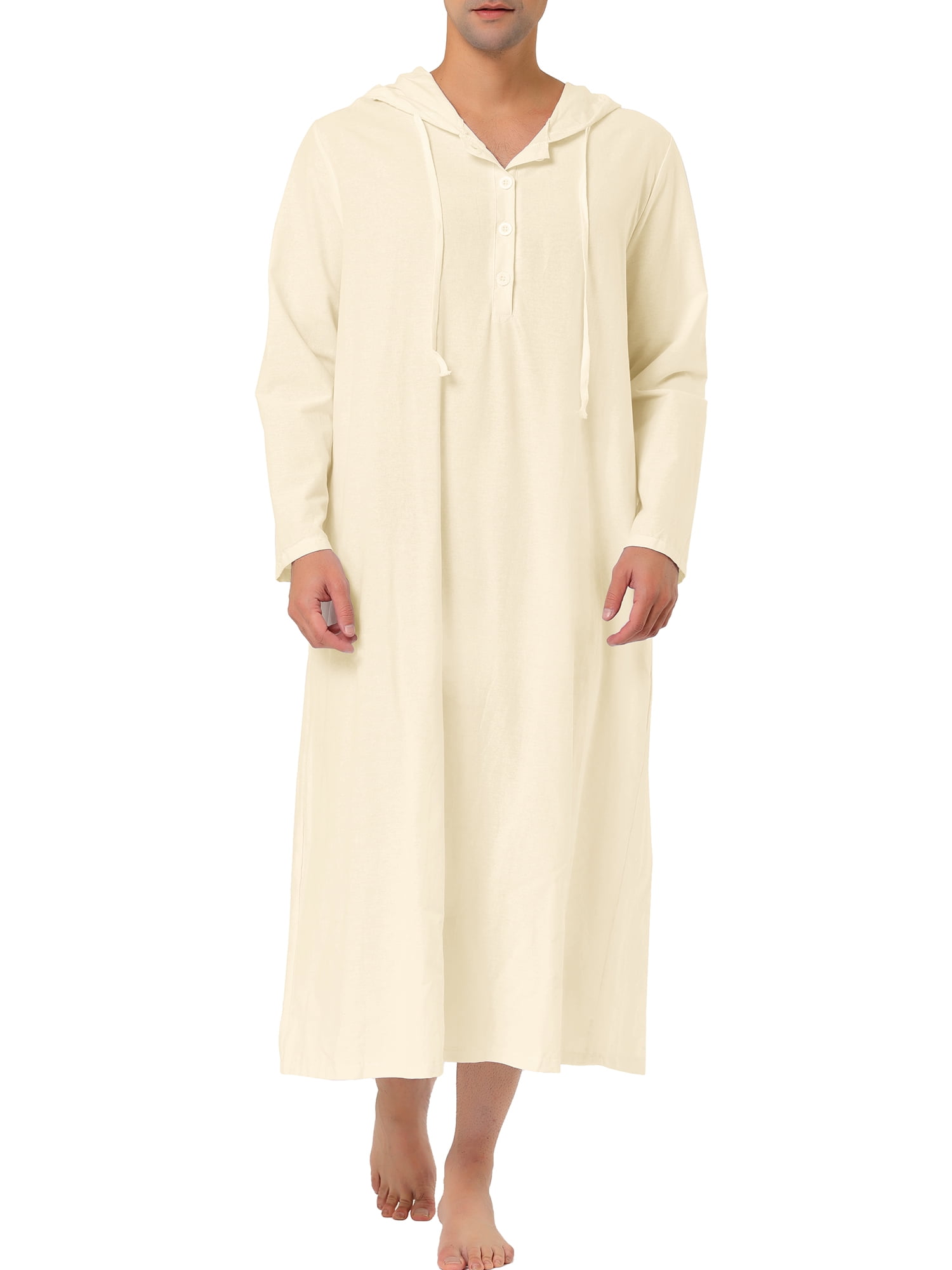 Lars Amadeus Men's Nightshirt Long Sleeves Hooded Loungewear Nightgown ...