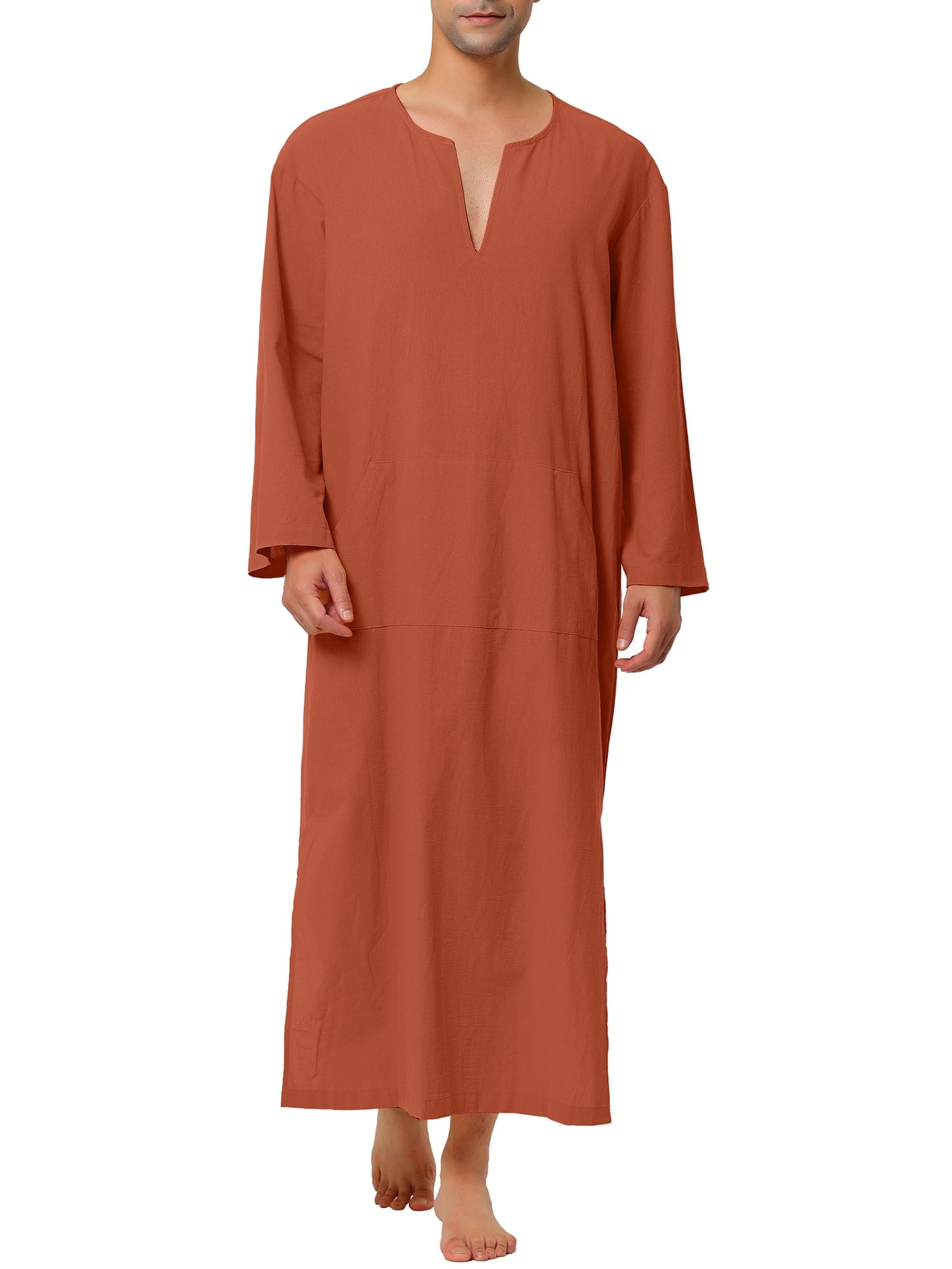 INSPIRE CHIC Men's Pajamas Cotton Sleepwear V-Neck Side Split Long Gown ...