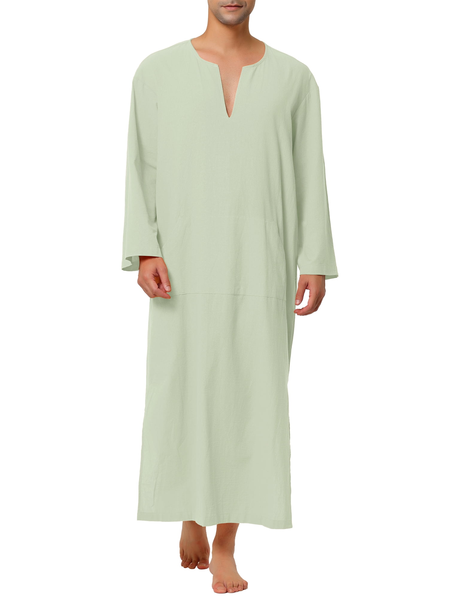 INSPIRE CHIC Men's Pajamas Cotton Sleepwear V-Neck Side Split Long Gown ...