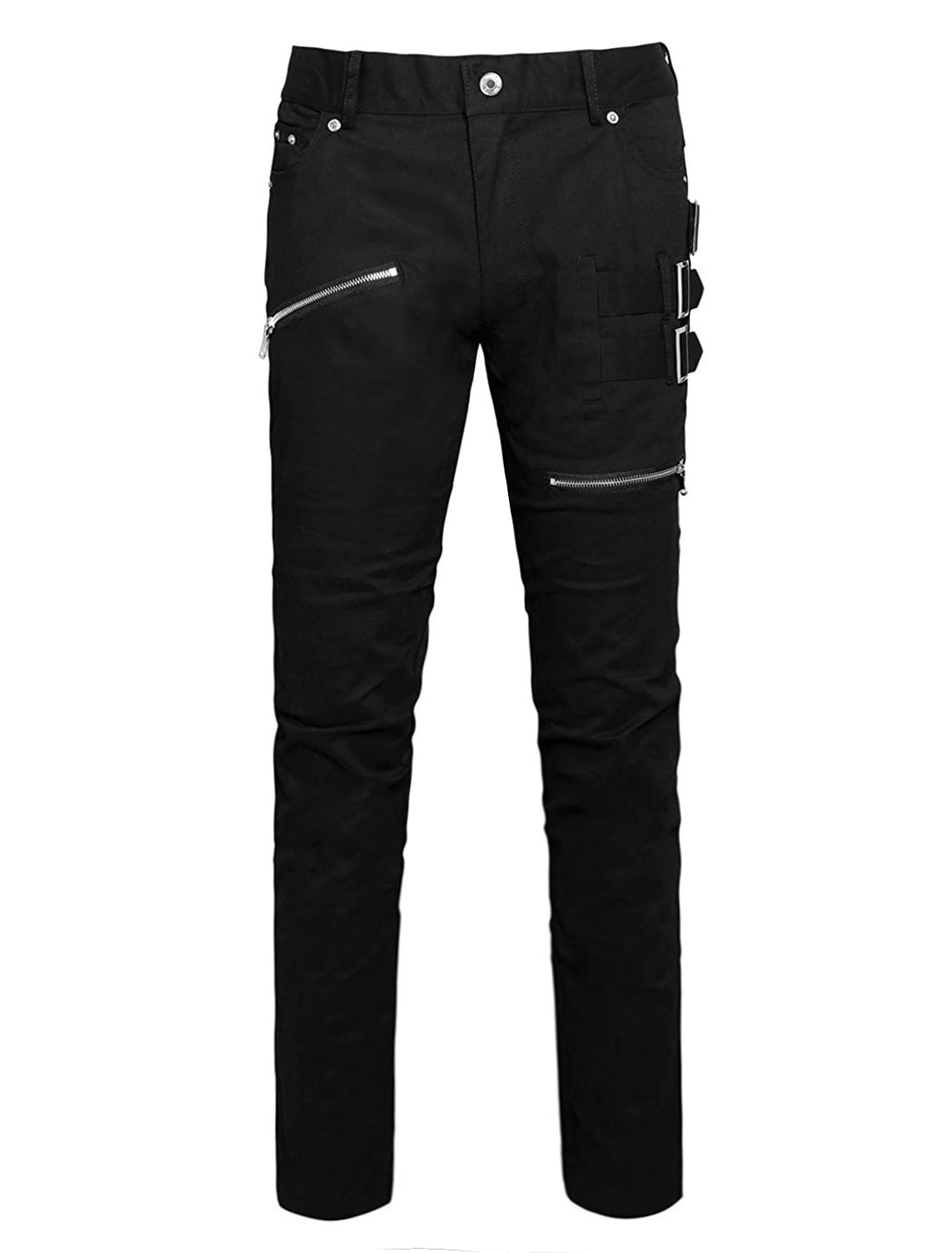 INSPIRE CHIC Men's Pant Slim Fit Pockets Patch Buckle Zipper Gothic ...