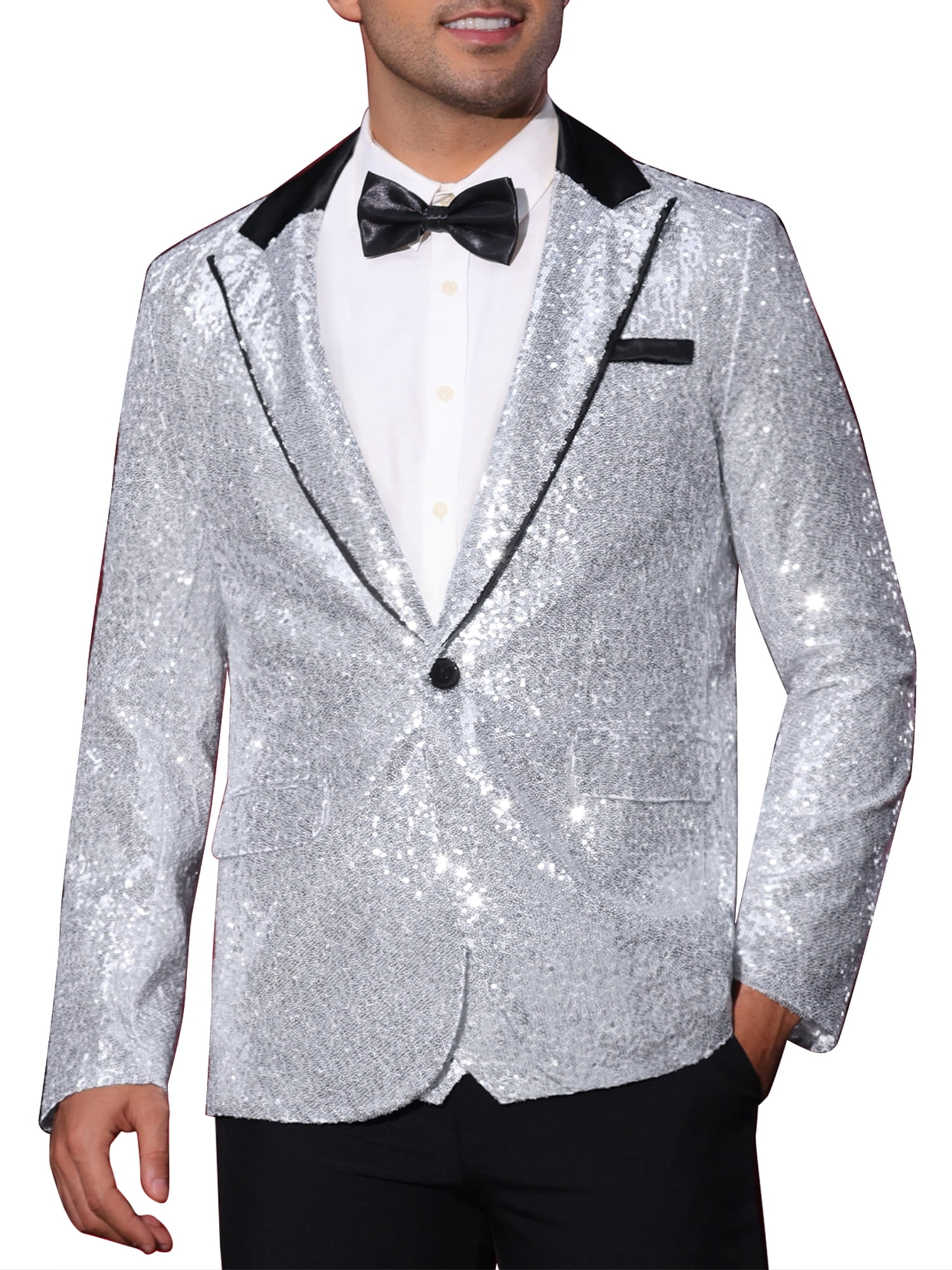 INSPIRE CHIC Men's Peak Lapel Disco Party Tuxedo Sequin Suit Jacket ...