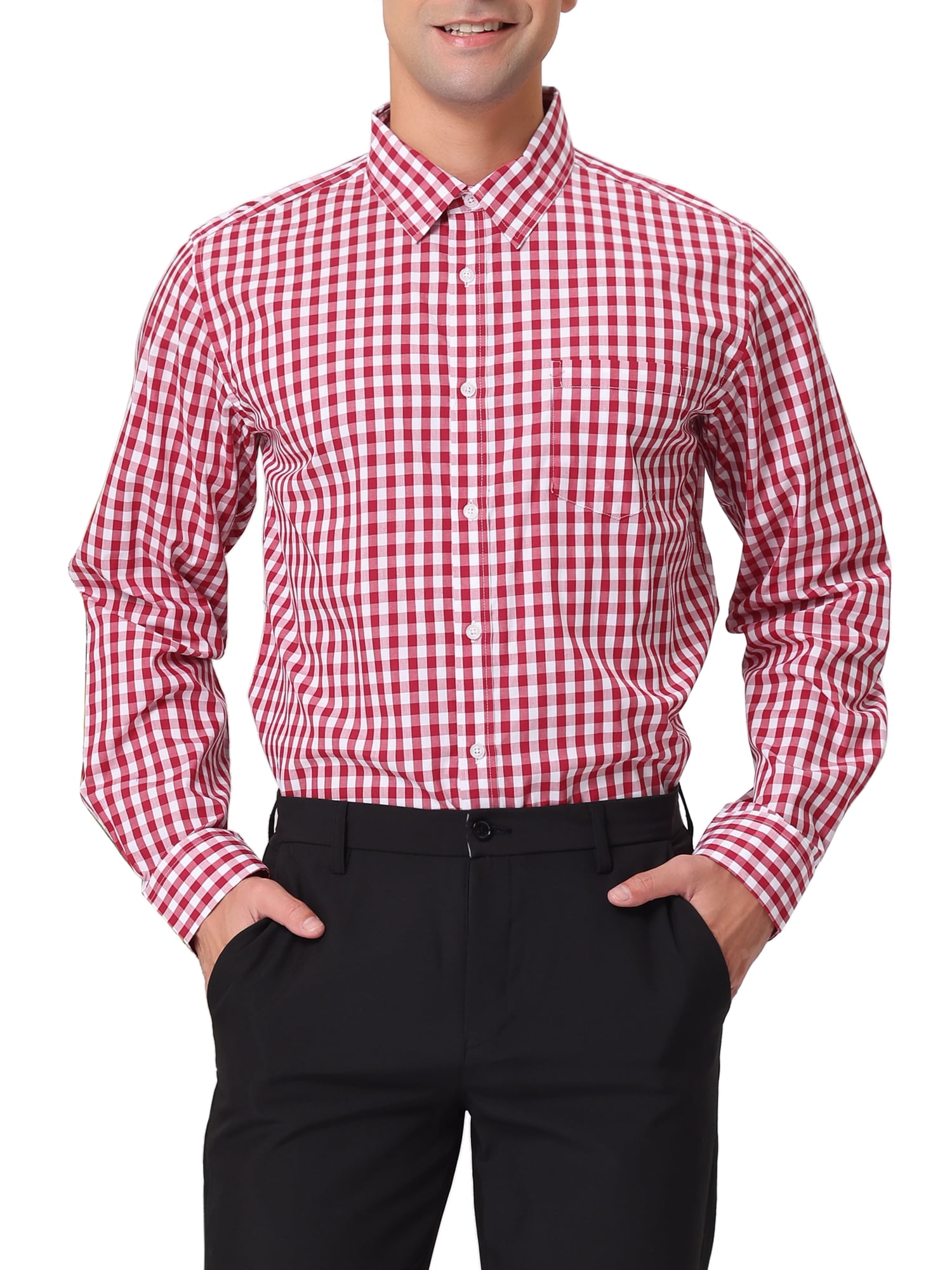 INSPIRE CHIC Men's Shirts Plaid Long Sleeve Button-Down 100% Cotton ...